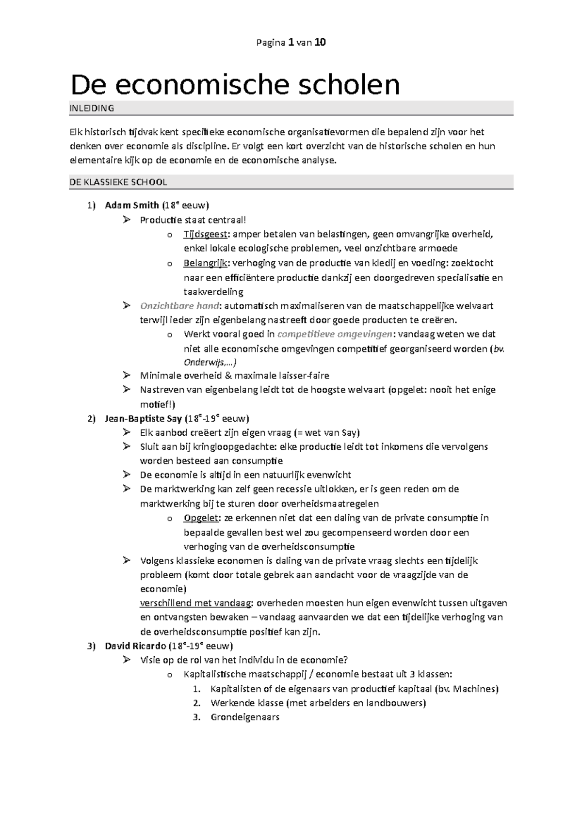 De economische scholen - De economische scholen INLEIDING Elk ...
