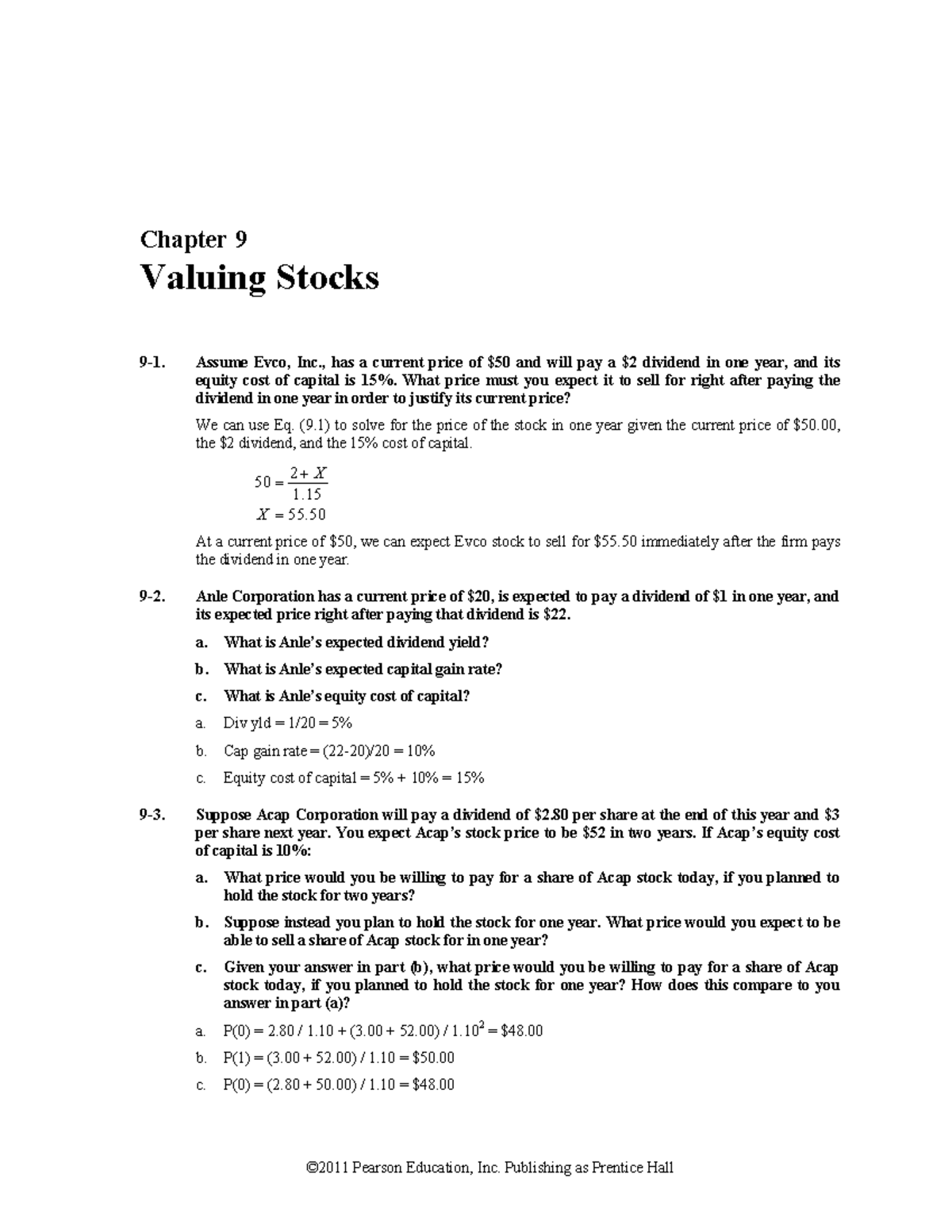Chapter 9 valuing stocks - Chapter 9 Valuing Stocks 9-1. Assume Evco ...
