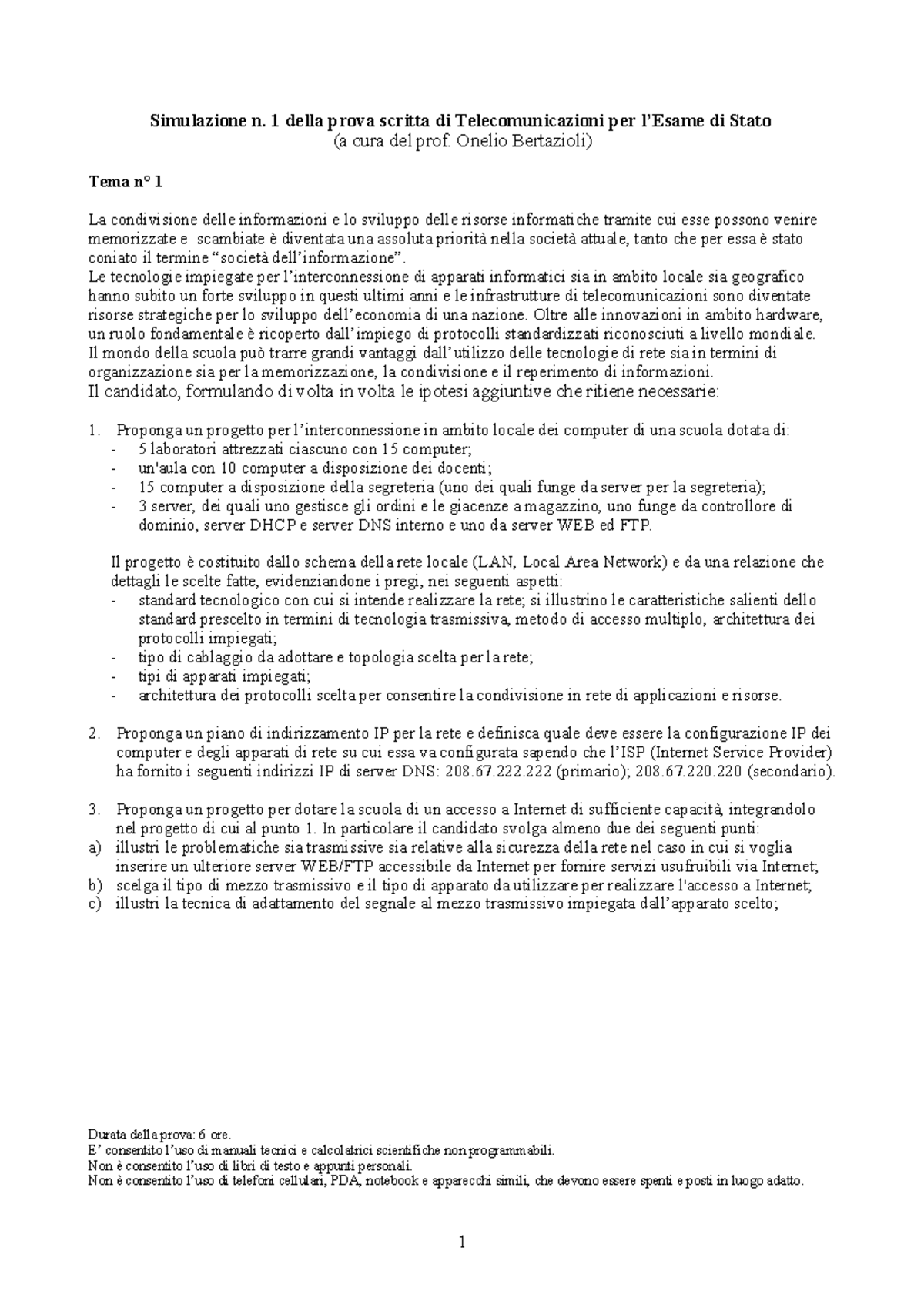 Simulazione vlan - Simulazione n. 1 della prova scritta di ...