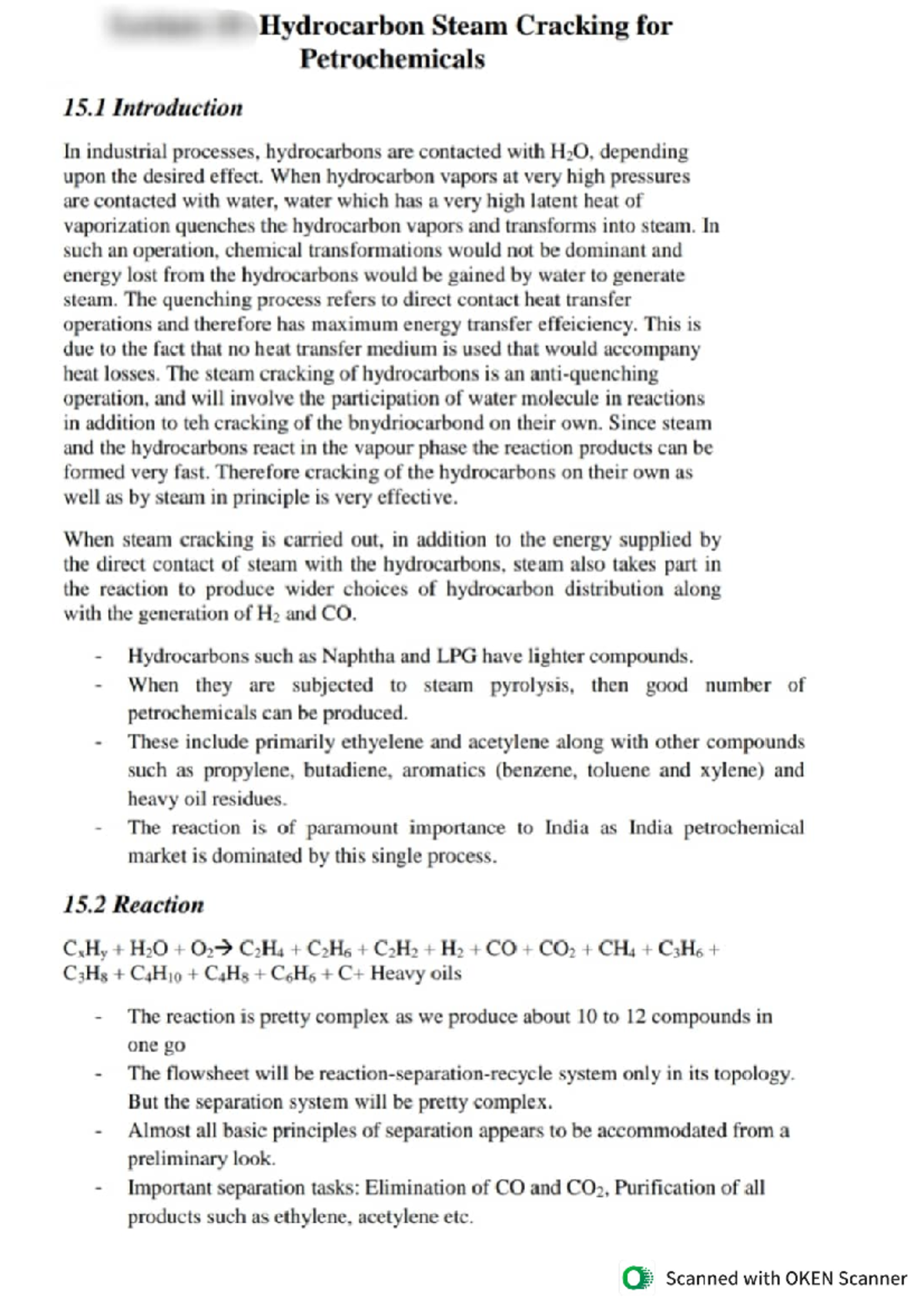 Chemistry 23 - Hydrocarbon Stem Cracking for Petrochemicals, Vinyl ...