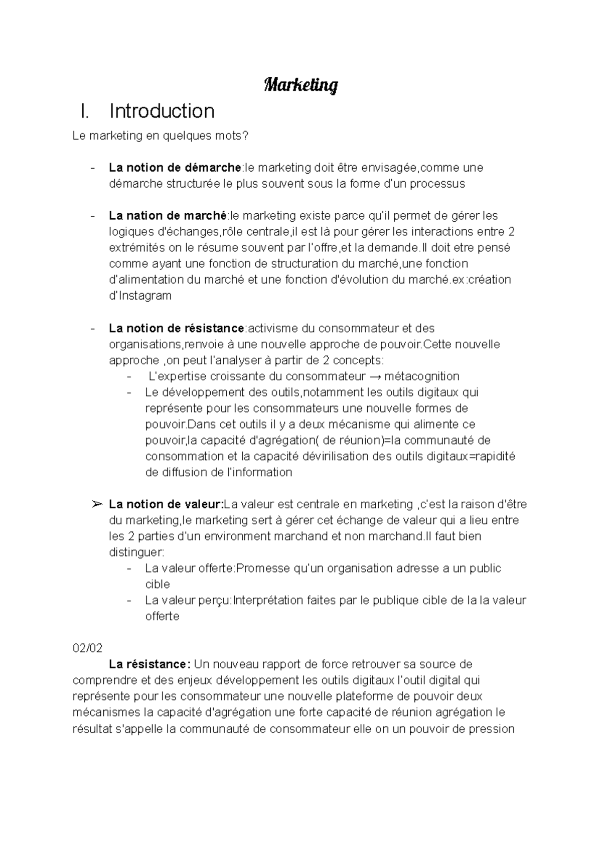 Marketing - Chapitre 1 - Marketin I. Introduction Le marketing en quelques mots? - La notion de ...