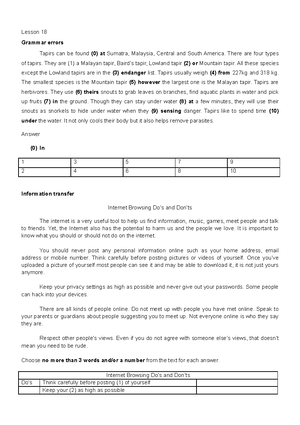 Lesson 7 - EXERCISE - Lesson 7 Grammar Errors The following text has ONE error of grammar. There ...