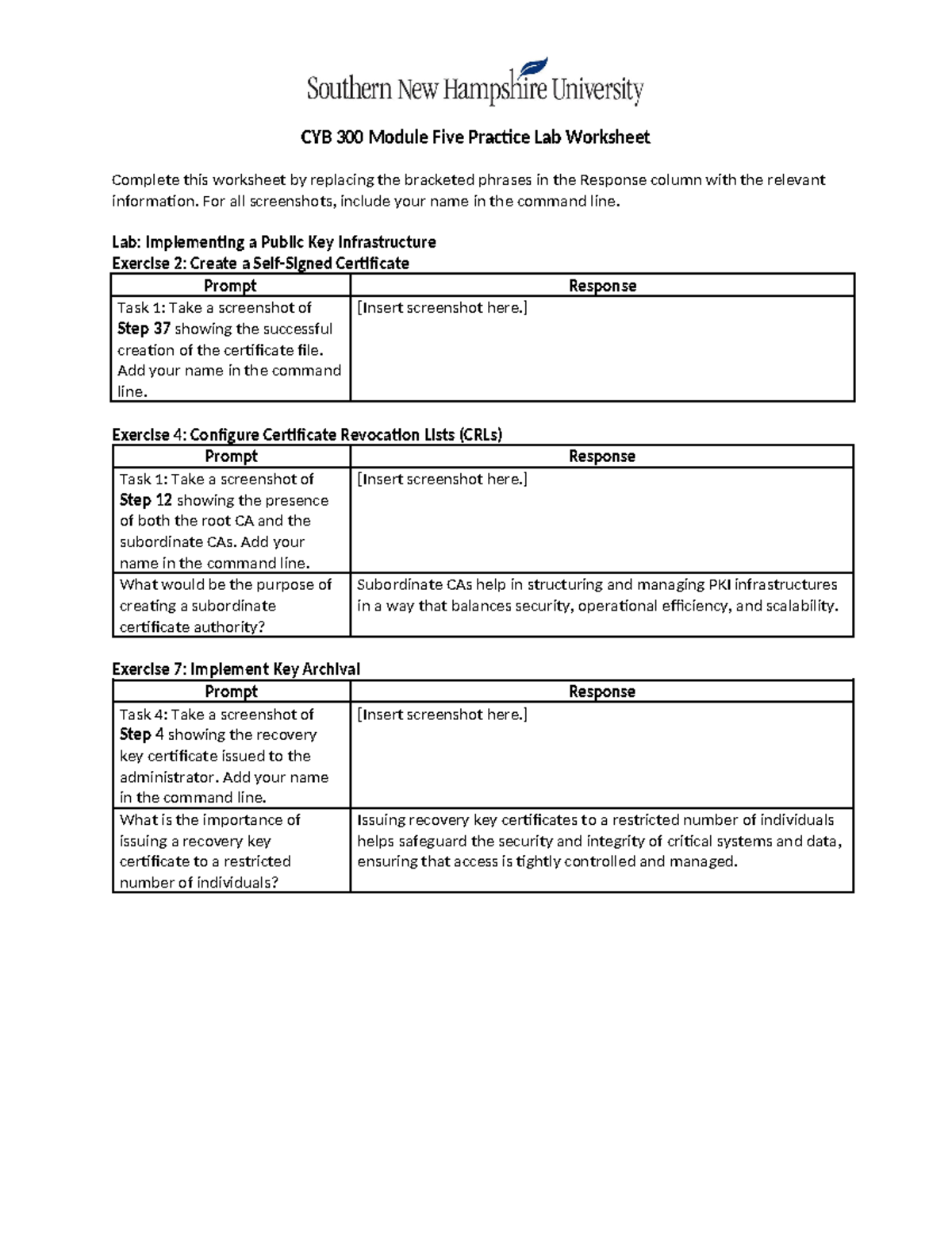 CYB 300 Implementing a Public Key Infrastructure Christopher Sneed - CYB 300 Module Five ...