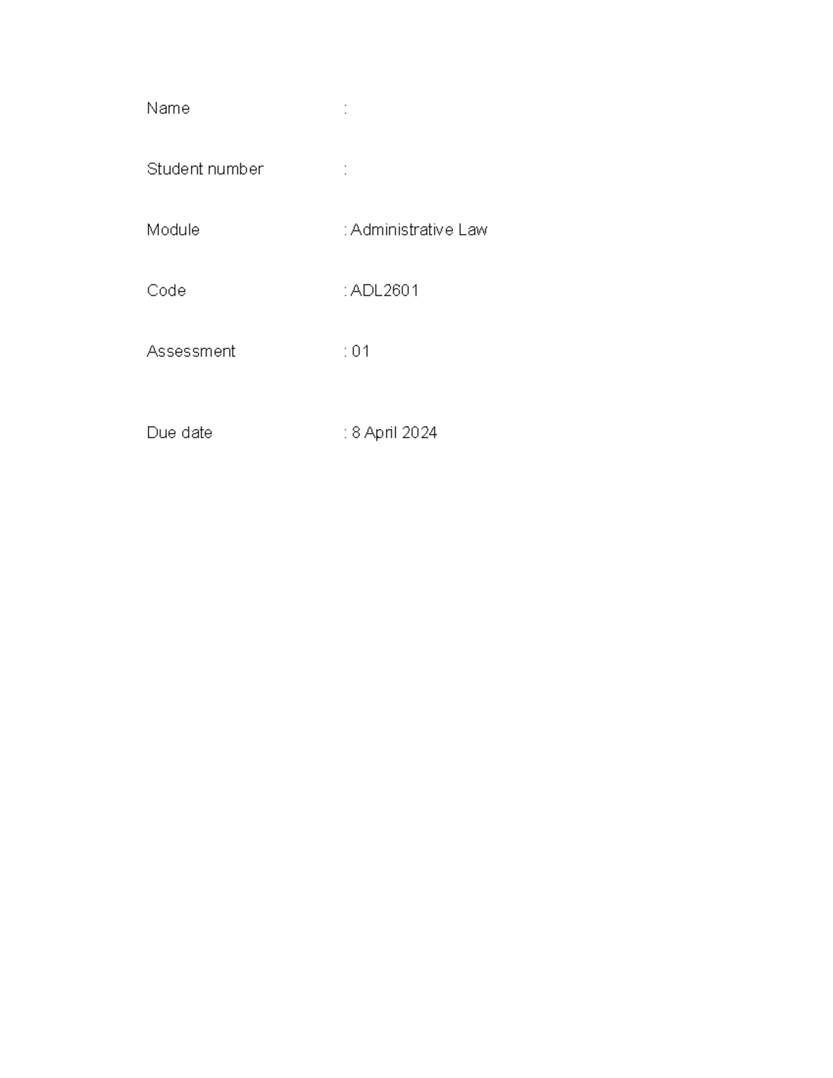 Name - bttyu - Name : Student number : Module : Administrative Law Code ...