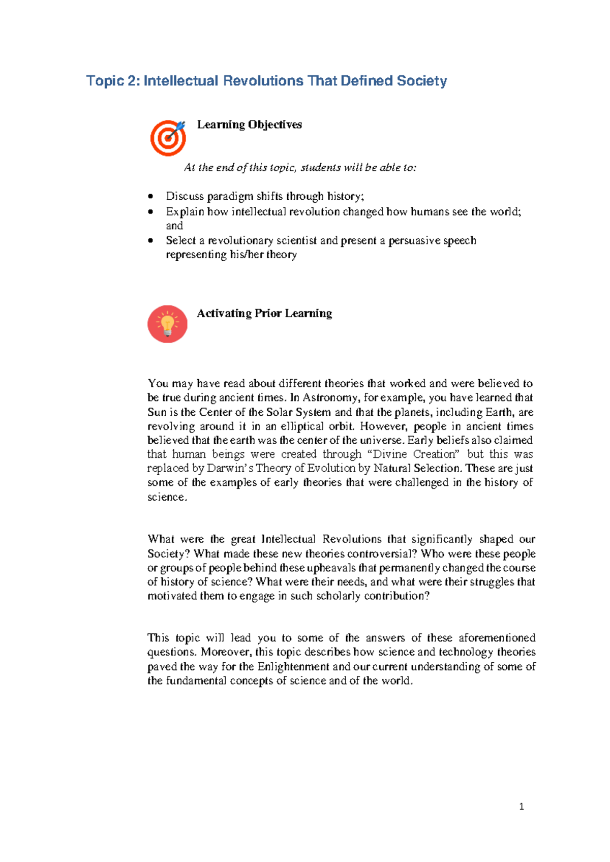 Topic 2 - Intellectual Revolutions That Defined Society - Topic 2 ...