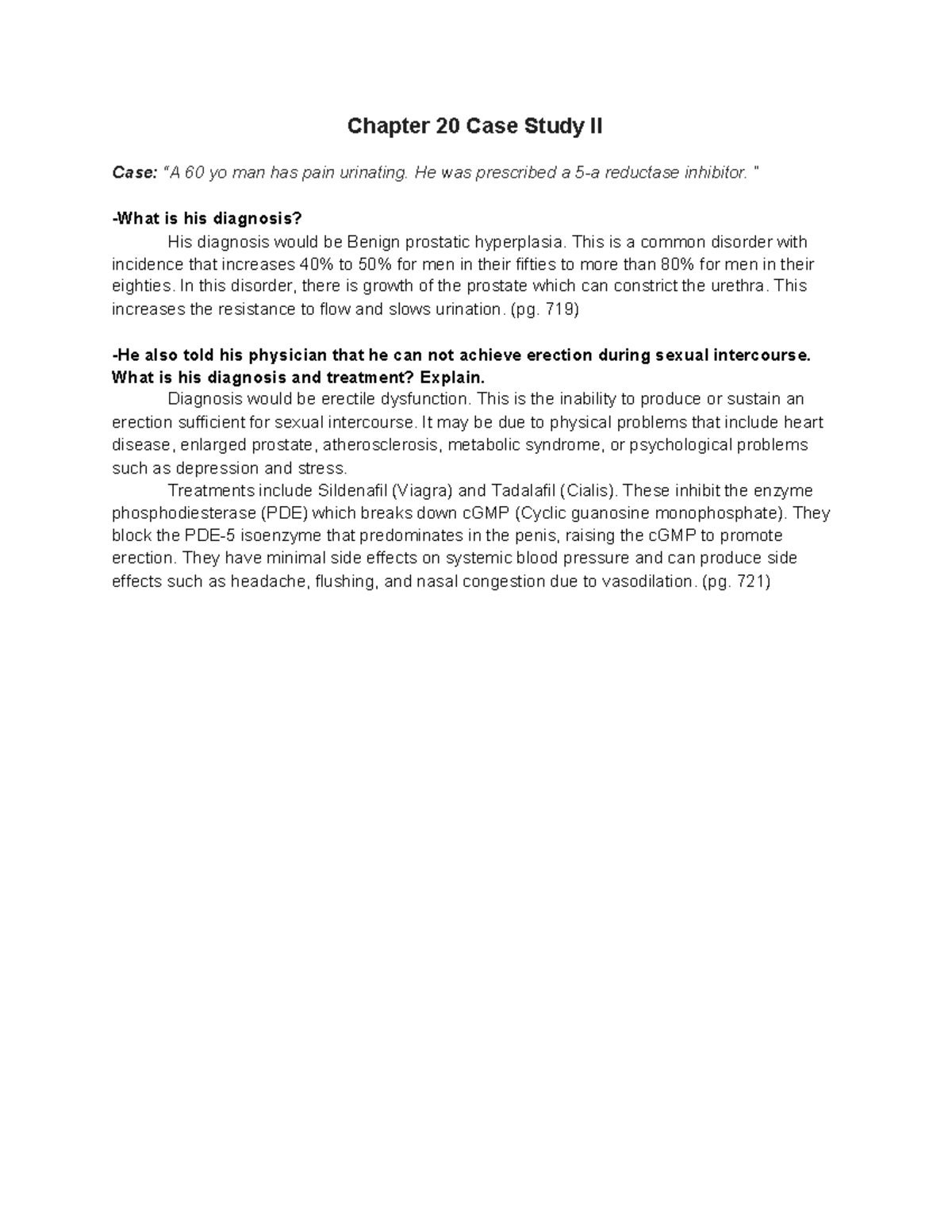 CH 20 Prostatic hyperplasia (II) - Chapter 20 Case Study II Case: “A 60 yo man has pain ...