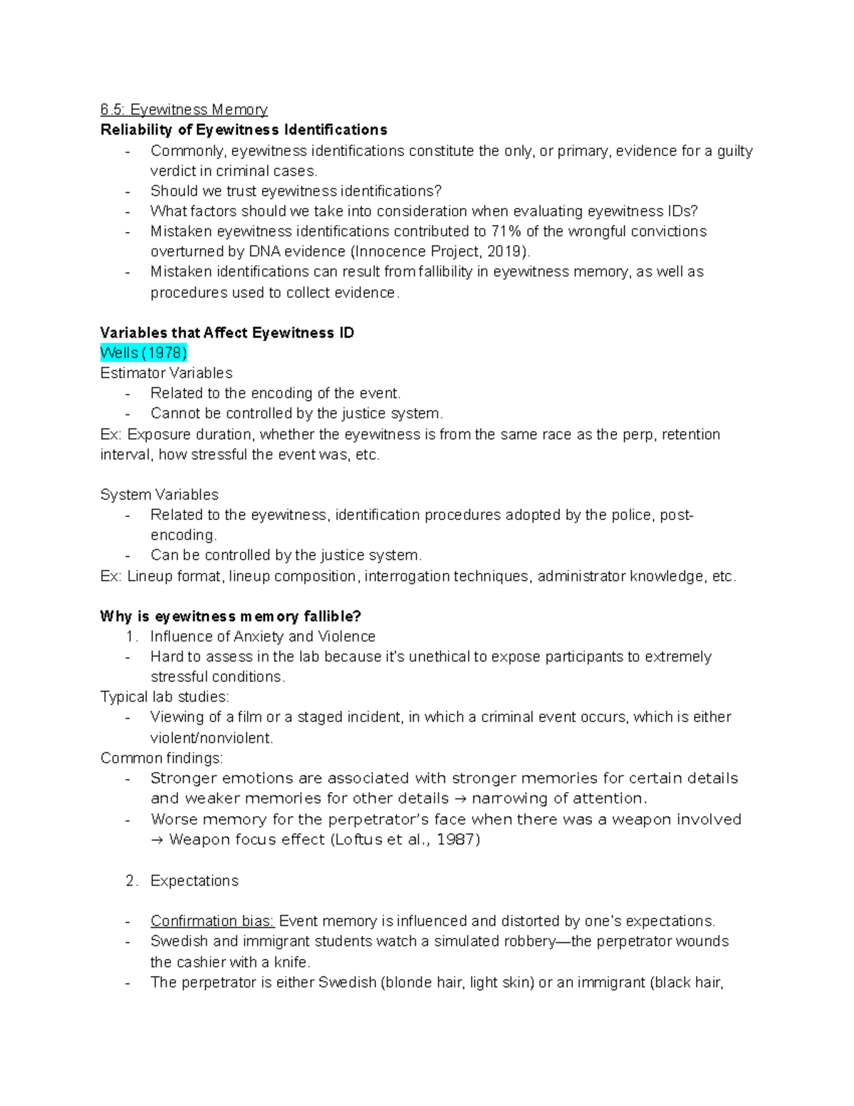 Psych 248 Exam 3 notes - 6: Eyewitness Memory Reliability of Eyewitness ...