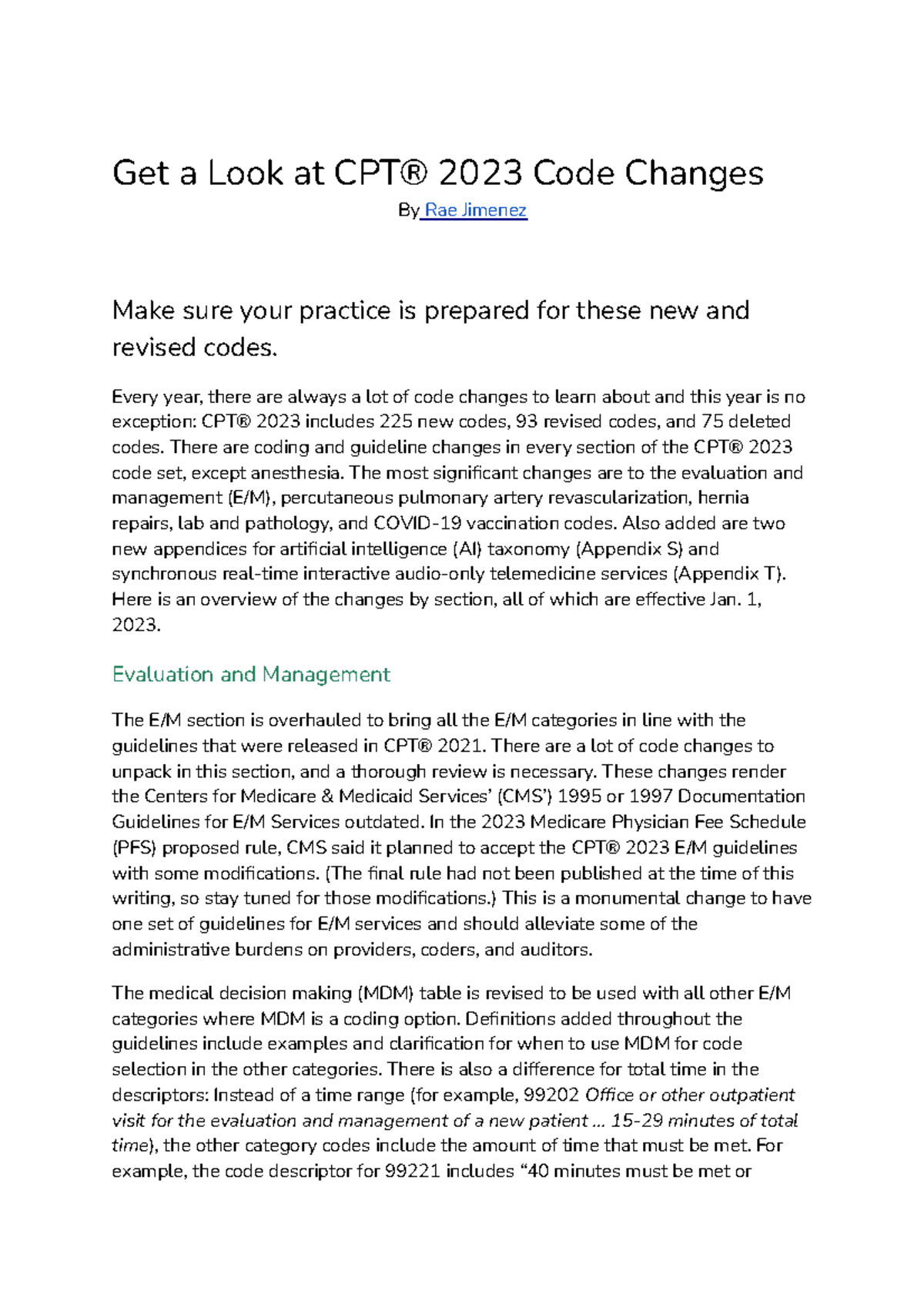 Get a Look at CPT® 2023 Code Changes - Every year, there are always a ...