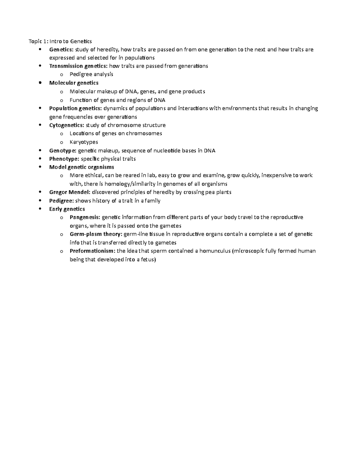 Exam 1 Review - Topic 1: Intro to Genetics Genetics: study of heredity ...