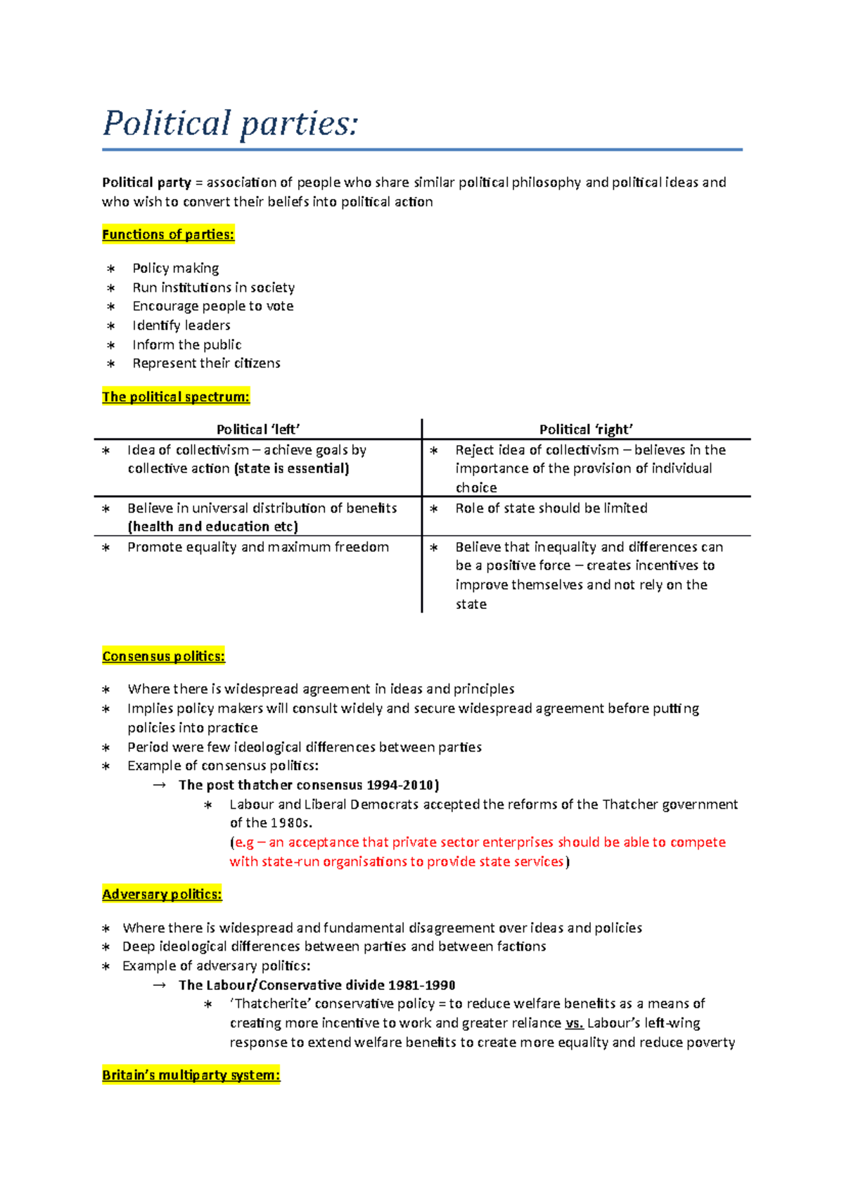 Political parties - Summary - Political parties: Poliical party ...