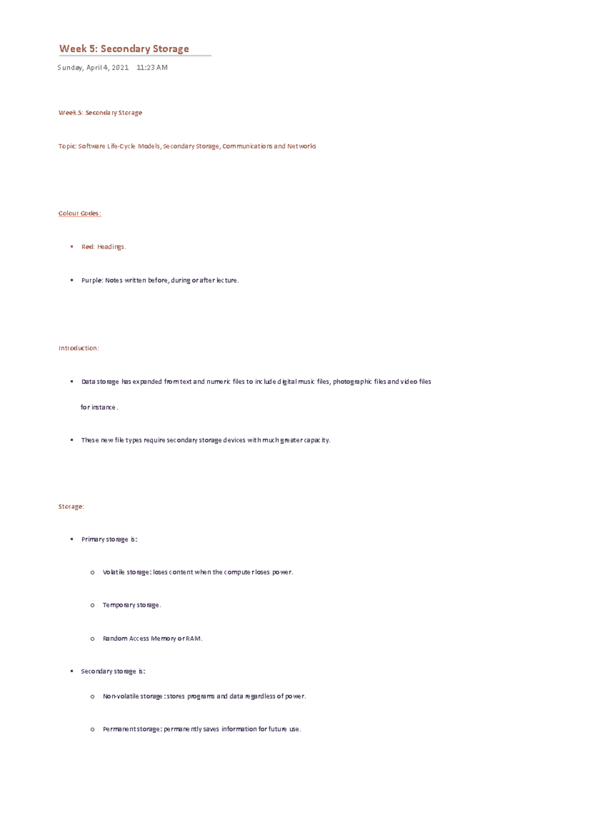 COMP1010 - Week 5 - Secondary Storage - Week 5: Secondary Storage ...