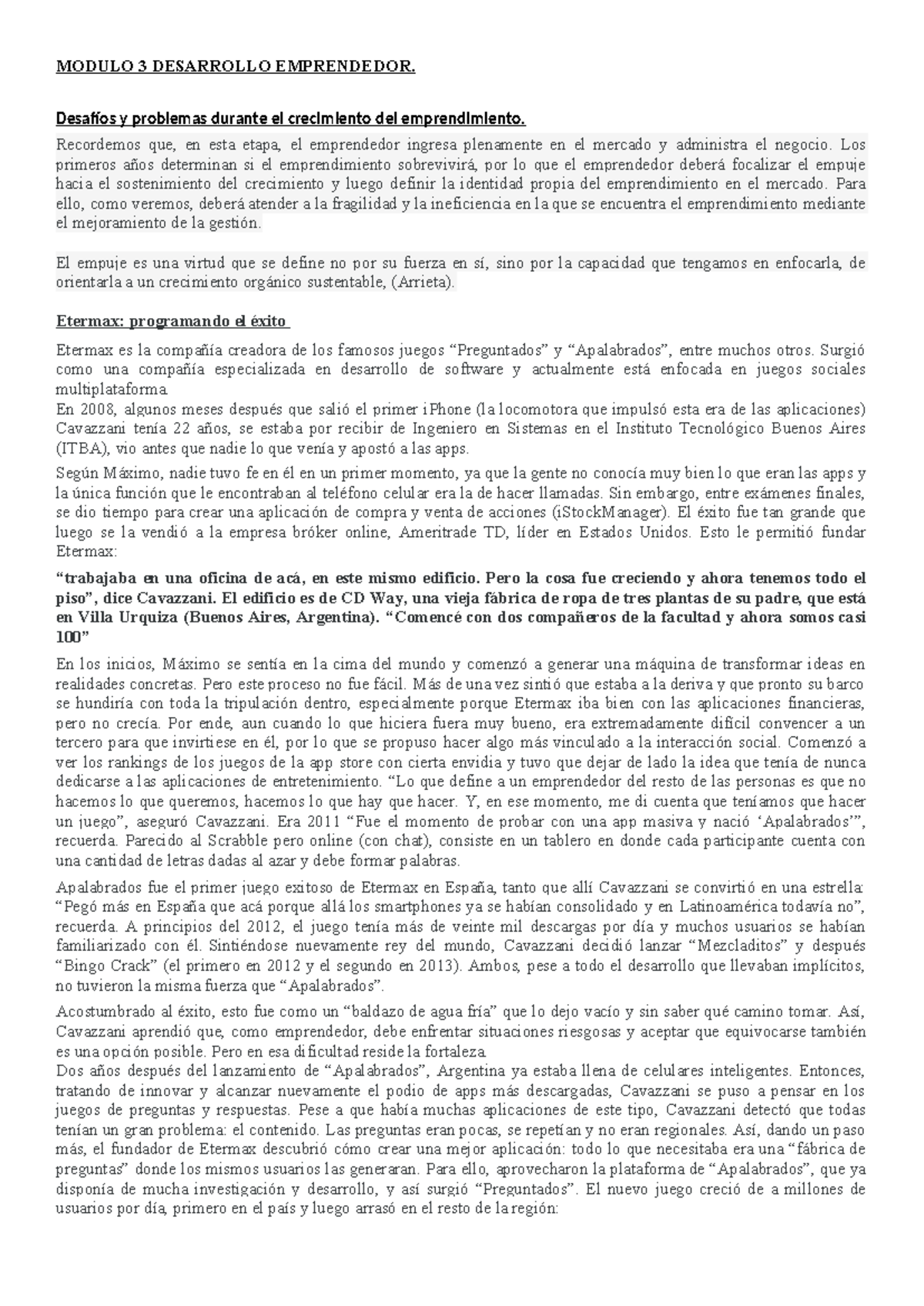 Modulo 3 y 4 Desarrollo Emprendedor - MODULO 3 DESARROLLO EMPRENDEDOR. Desafíos y problemas ...