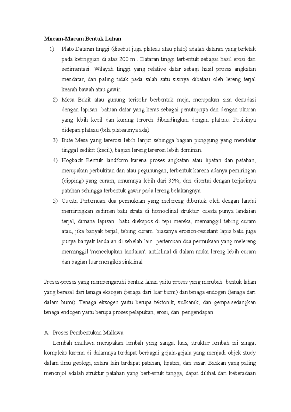 Bentuk Lahan - rangkuman materi - Macam-Macam Bentuk Lahan 1) Plato ...