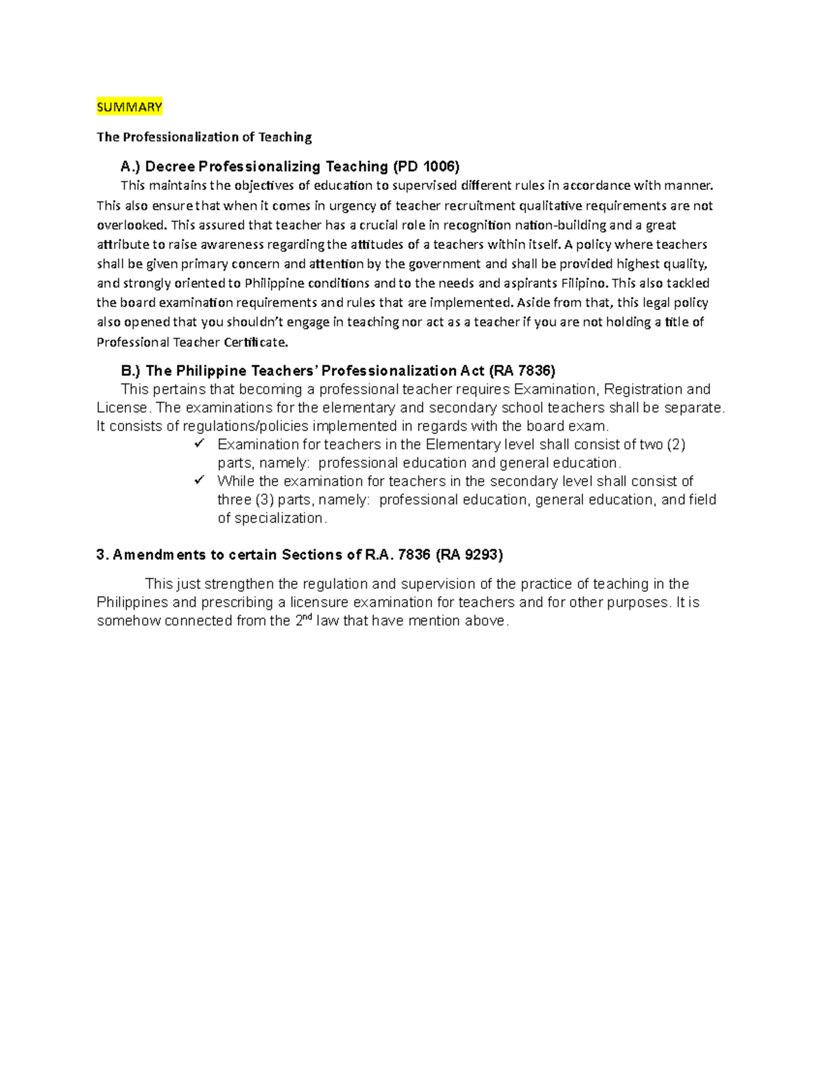 Summary - PROFED2 - SUMMARY The Professionalization of Teaching A ...