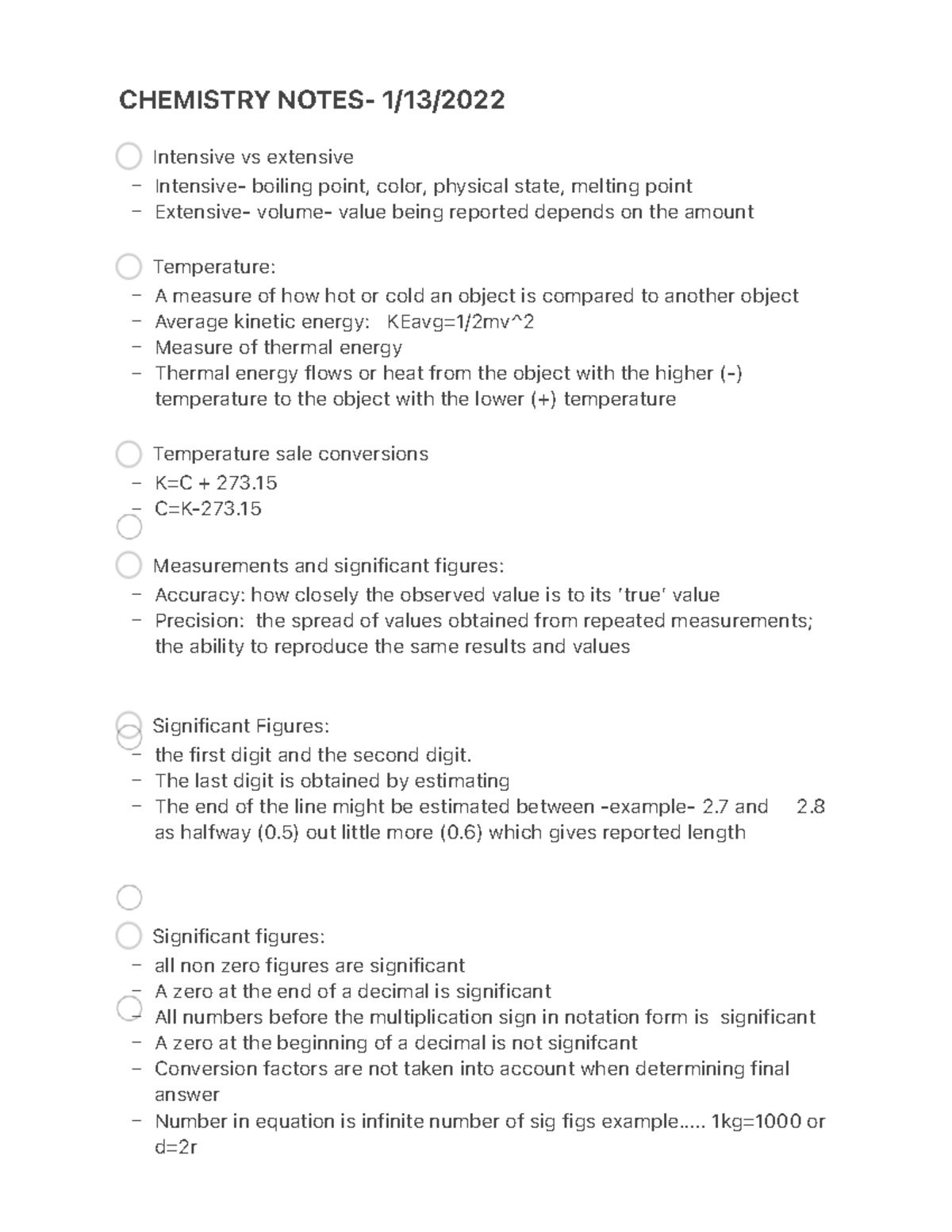 Chemistry Notes- chapter 1: matter, measurements, problem solving