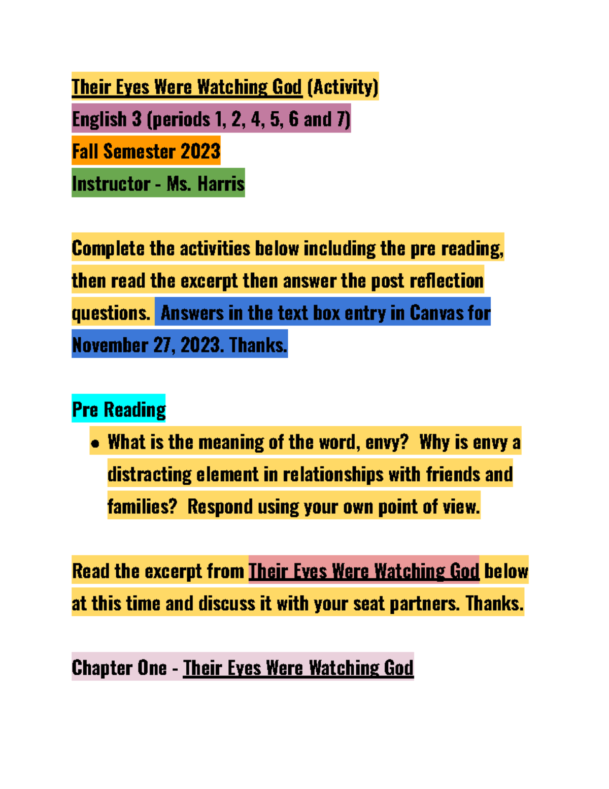 Their Eyes Were Watching God (Activity)-1 - Their Eyes Were Watching ...