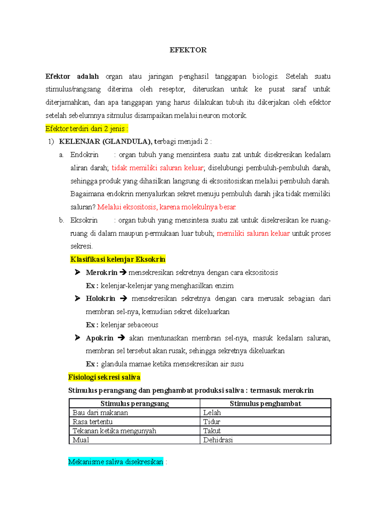 Efektor - EFEKTOR Efektor adalah organ atau jaringan penghasil ...
