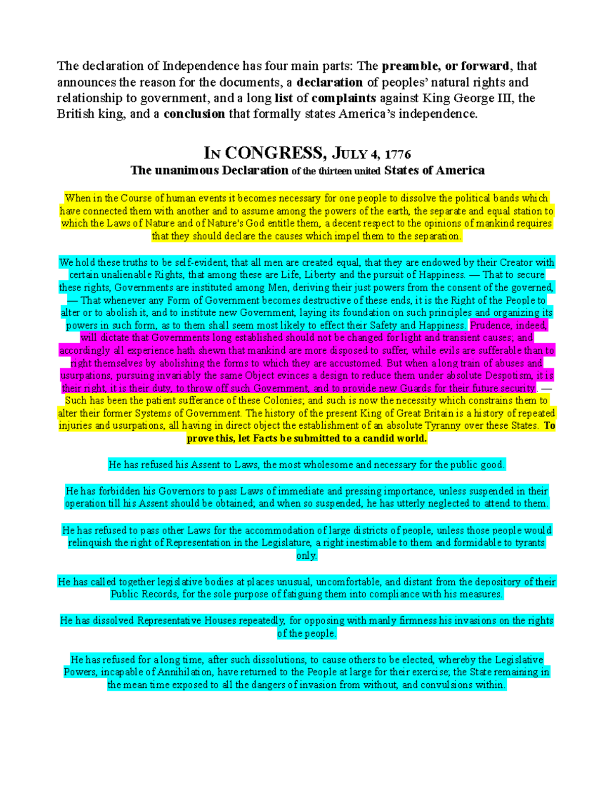 America's independence - IN CONGRESS, JULY 4, 1776 The unanimous ...