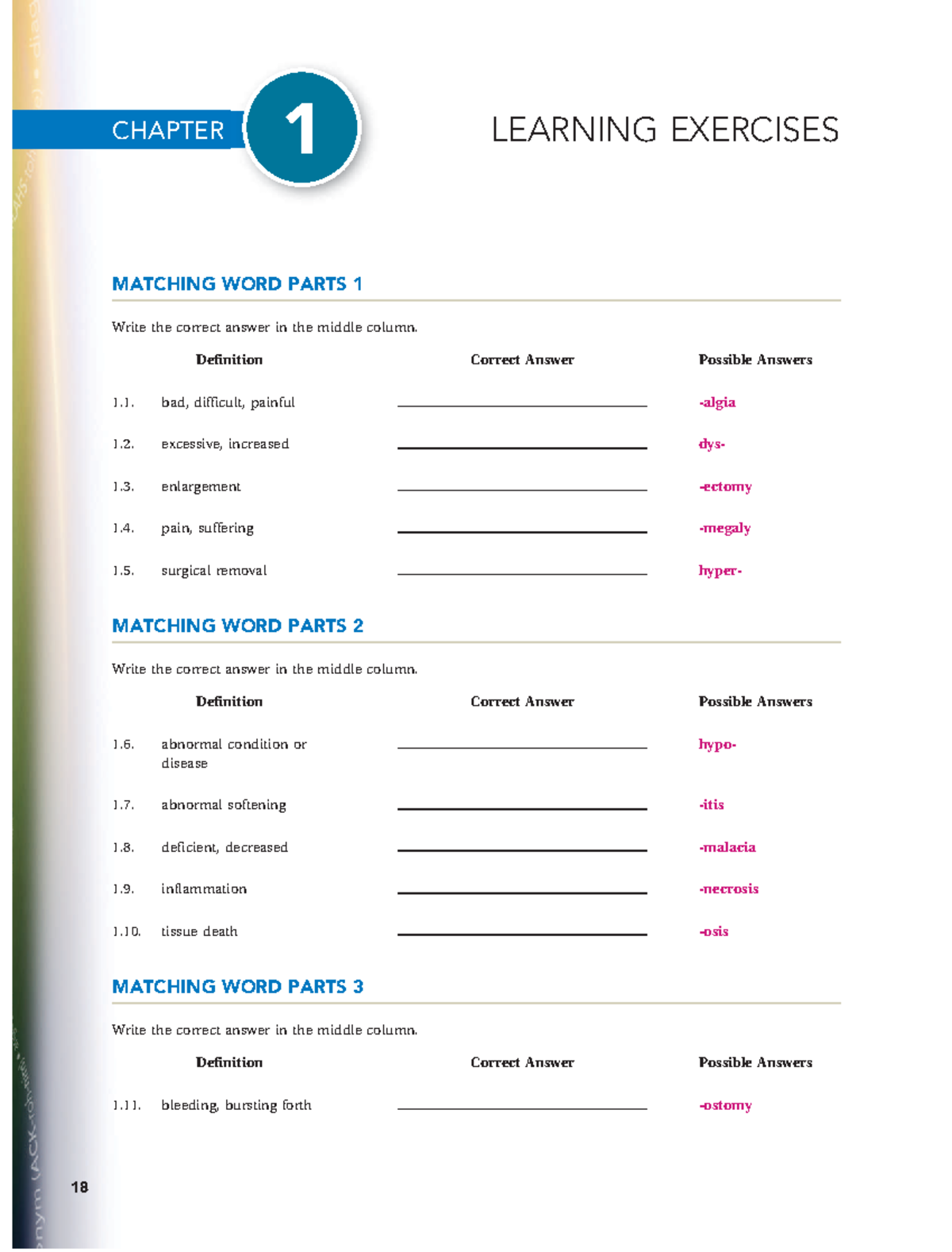 Chapter 1 Introduction to Medical Terminology Learning Exercises ...