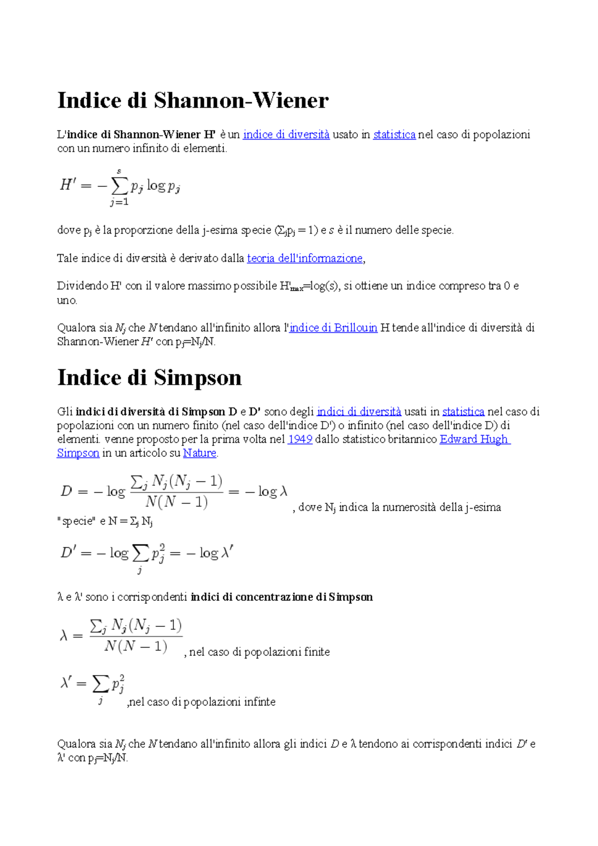 Indice di Shannon - Indice di di un indice di usato in statistica nel ...