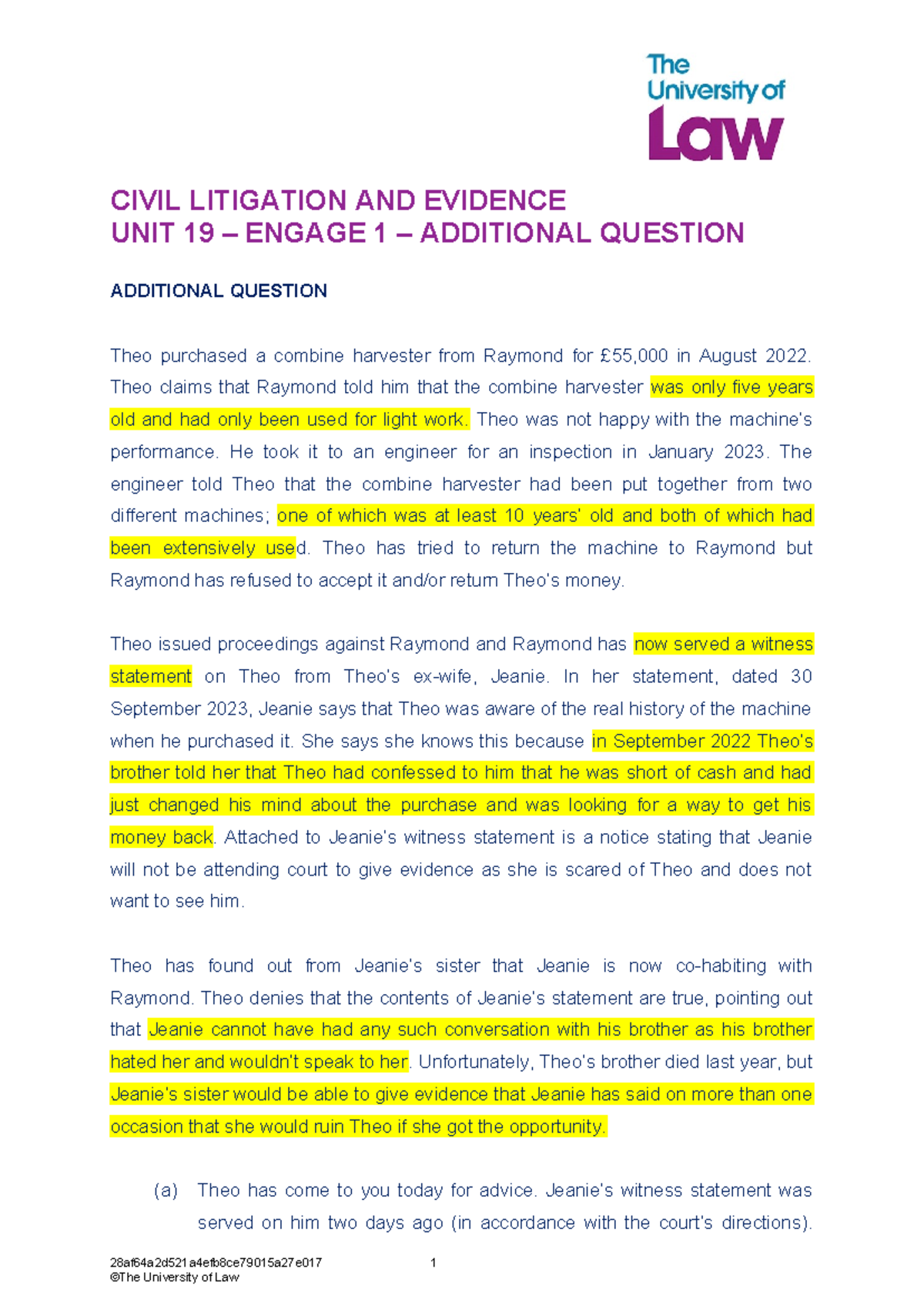 civ unit19 Engage 1 additional question - CIVIL LITIGATION AND EVIDENCE ...