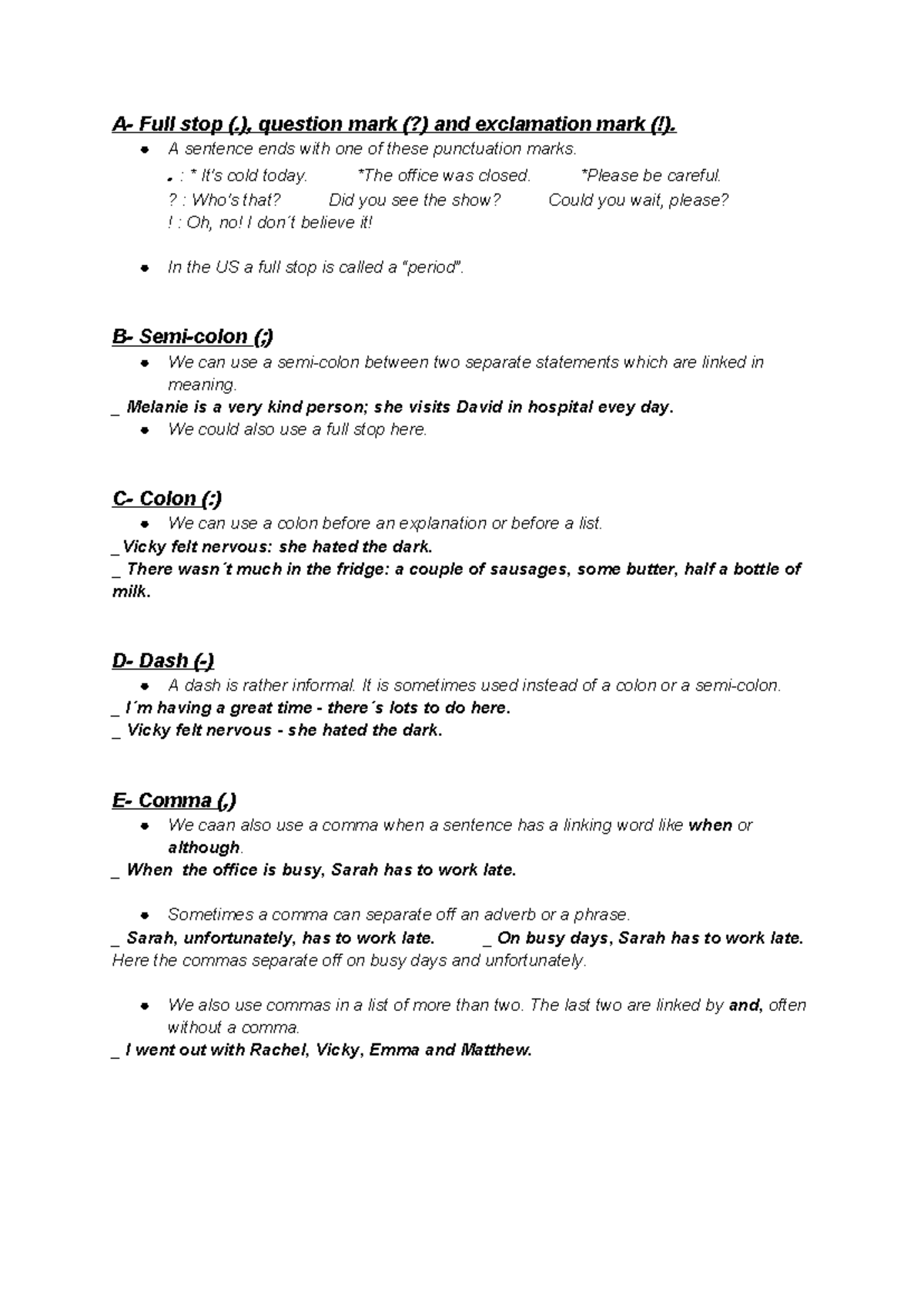 Punctuation pag372 - English practice. - A- Full stop (.), question ...