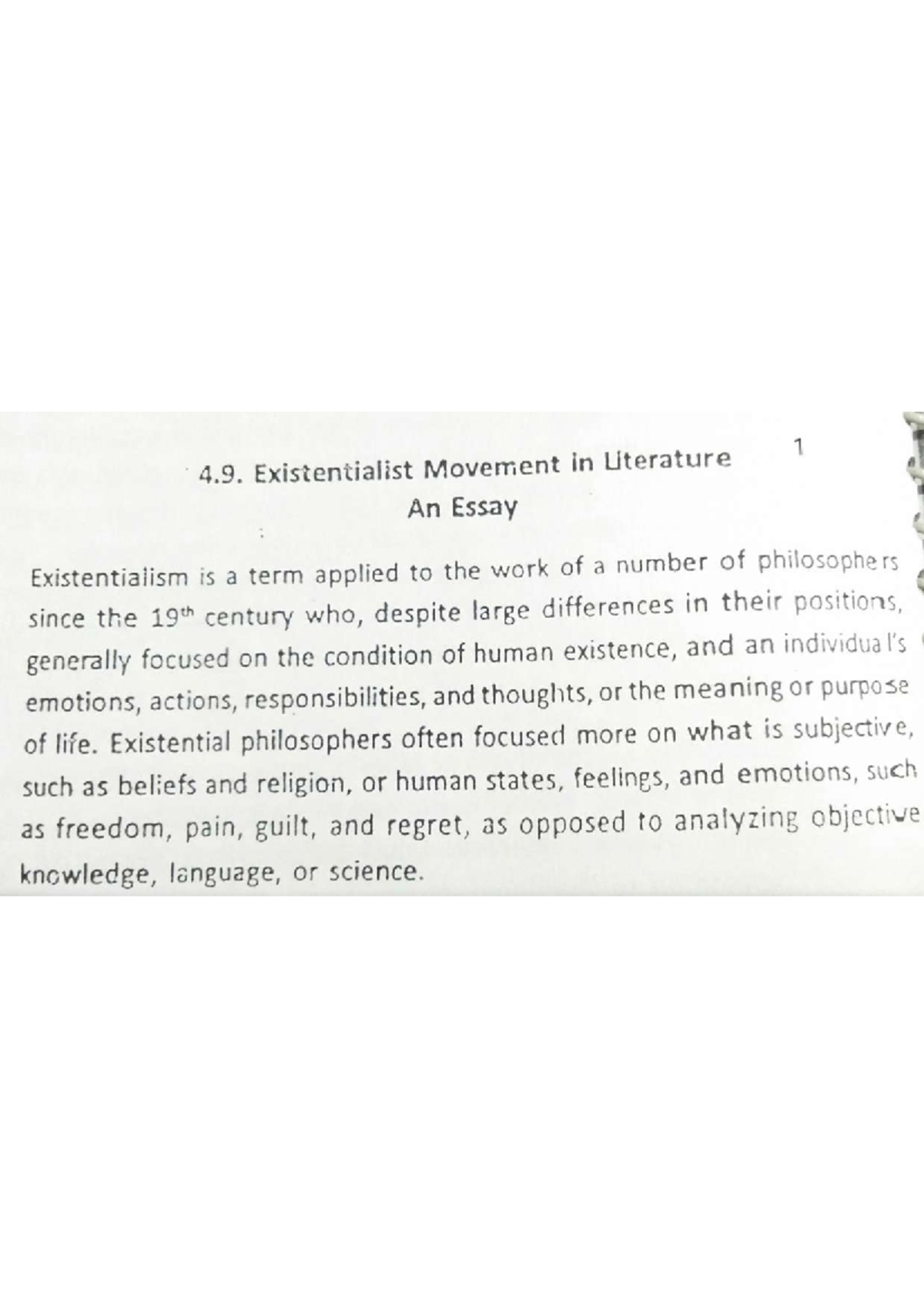 Existentialist Movement in literature - English literature - Studocu