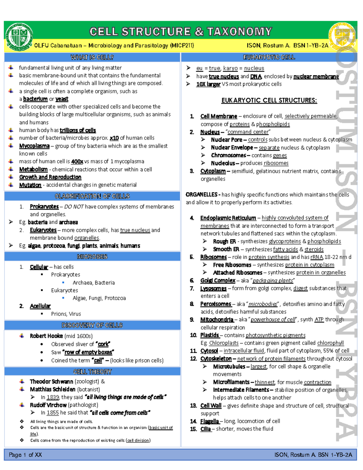 MICP 211 Reviewer Prelim and Midterms ISON Rostum - OLFU Cabanatuan – Microbiology and ...