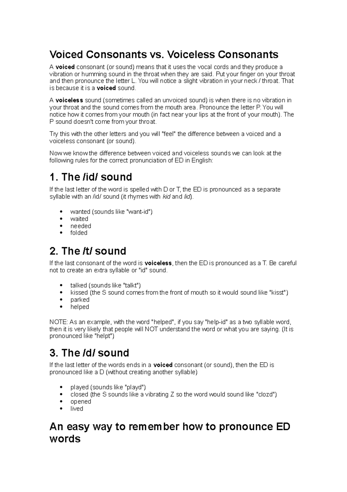 Regular verbs - Voiced Consonants vs. Voiceless Consonants A voiced ...