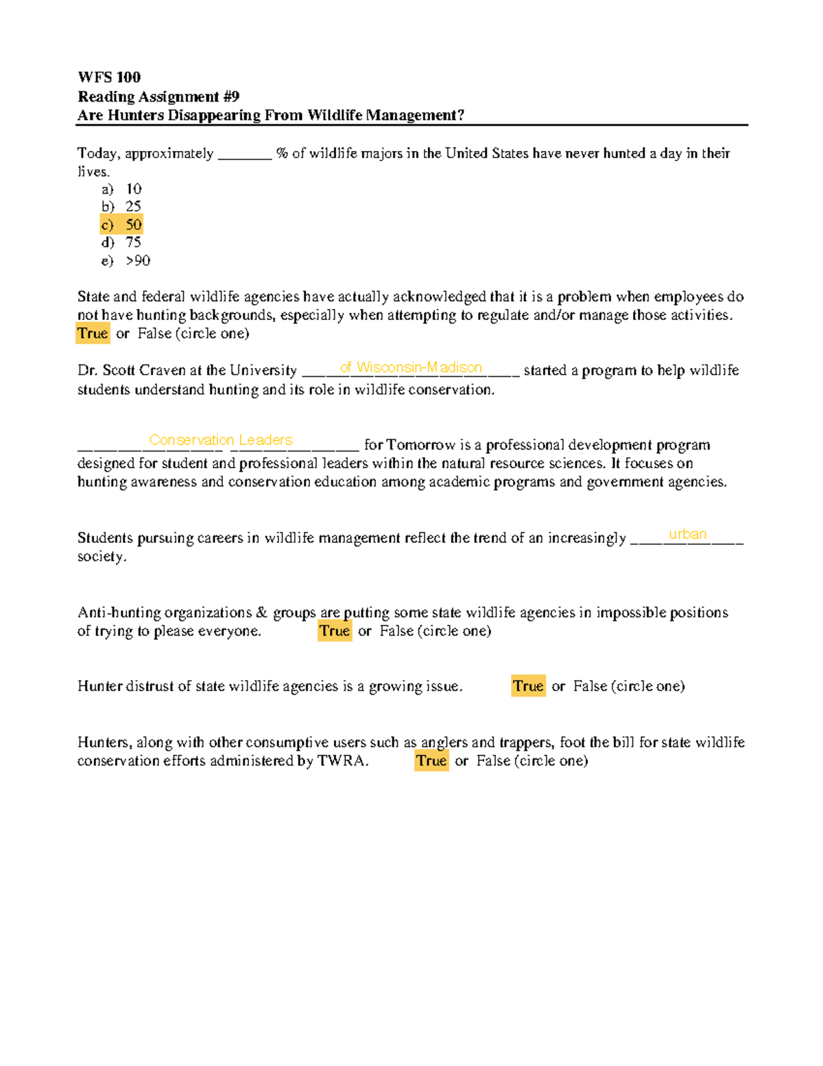 10-Questions Hunting-WMgt - WFS 100 Reading Assignment # Are Hunters ...