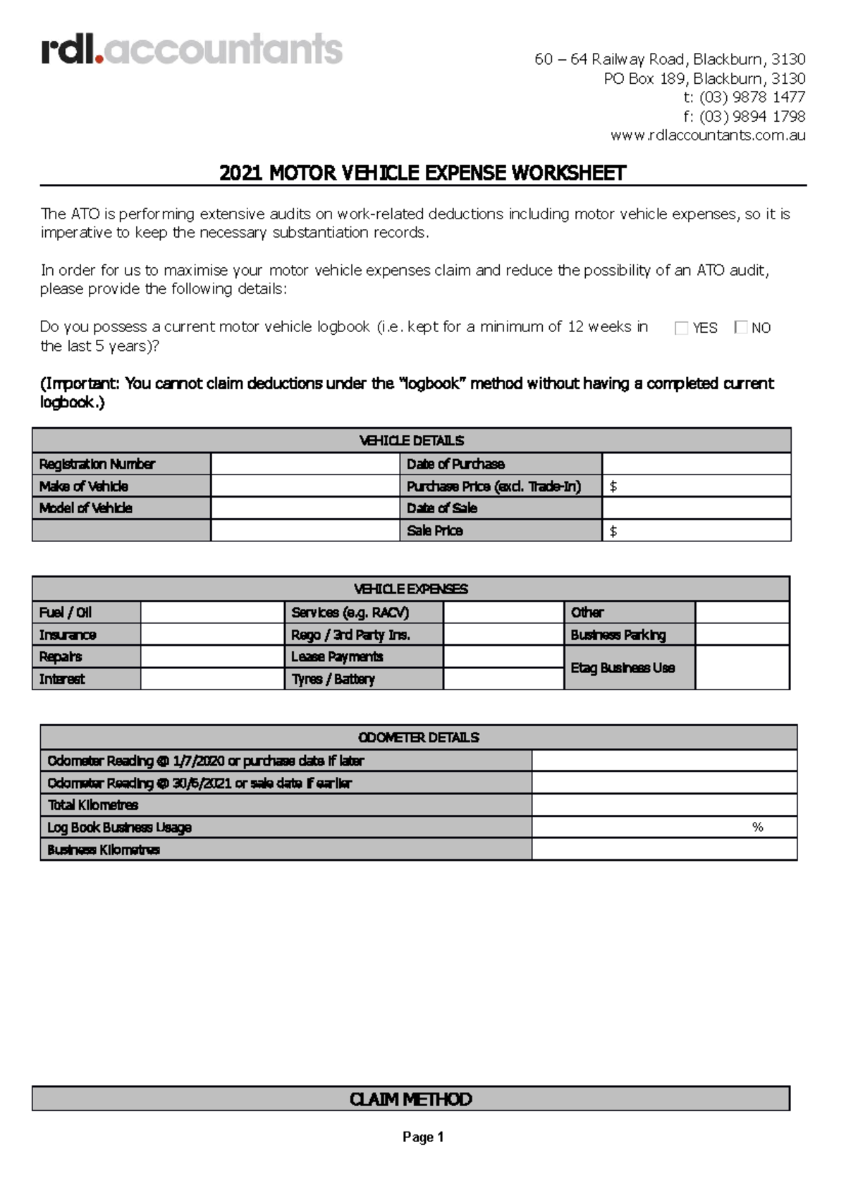 2021 Motor Vehicle Worksheet - 60 – 64 Railway Road, Blackburn, 3130 PO ...