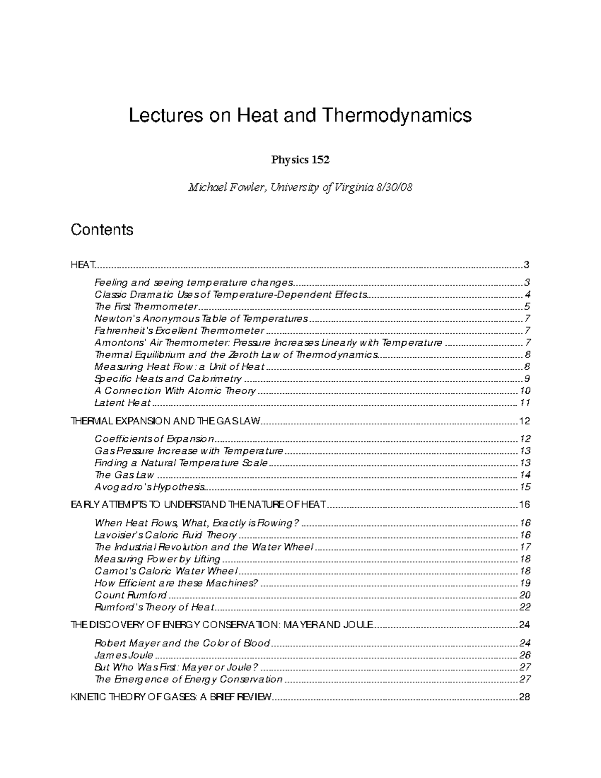 Heat and thermodynamics notes 1 - Lectures on Heat and Thermodynamics ...