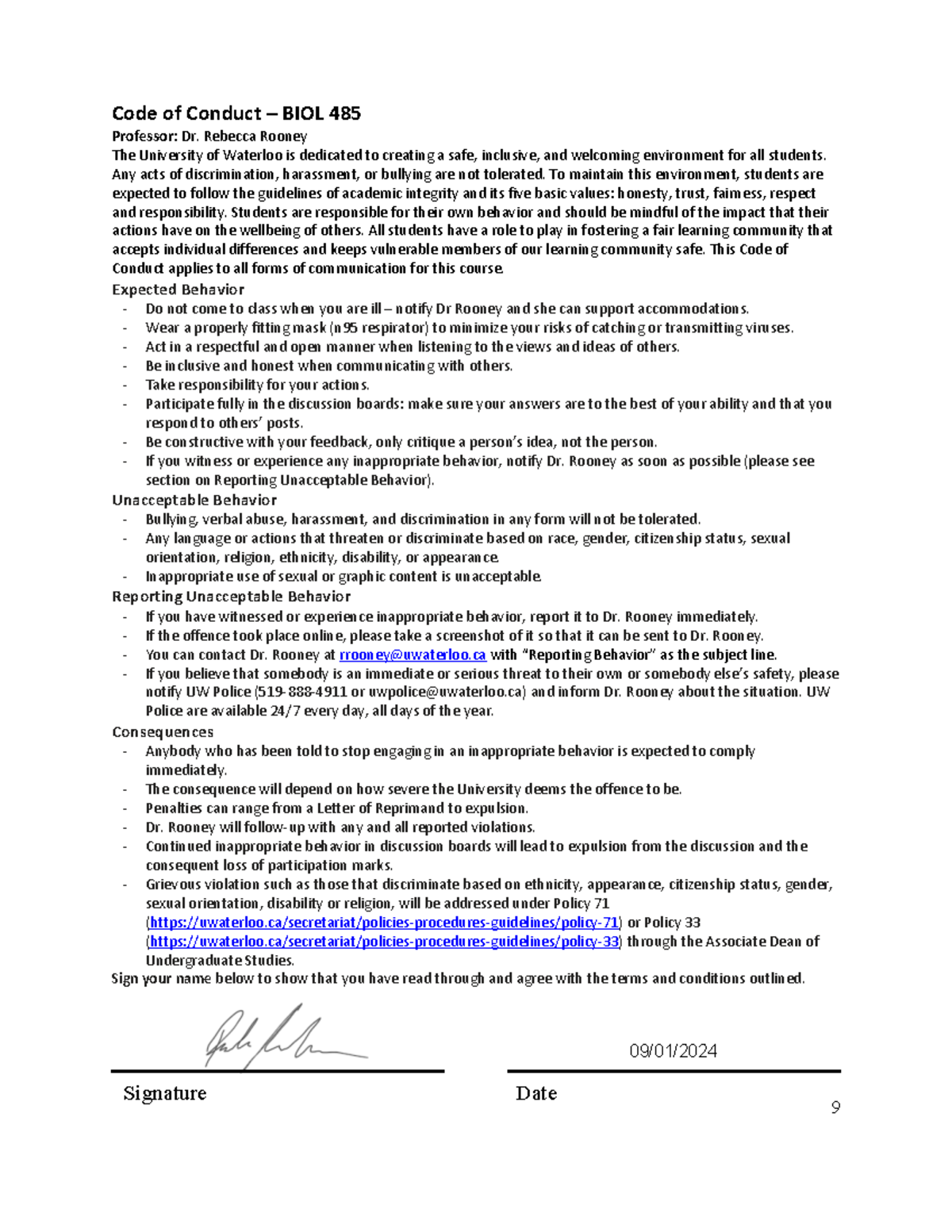 Syllabus BIO 485 Winter 2023 PDF - 9 Code of Conduct – BIOL 485 ...