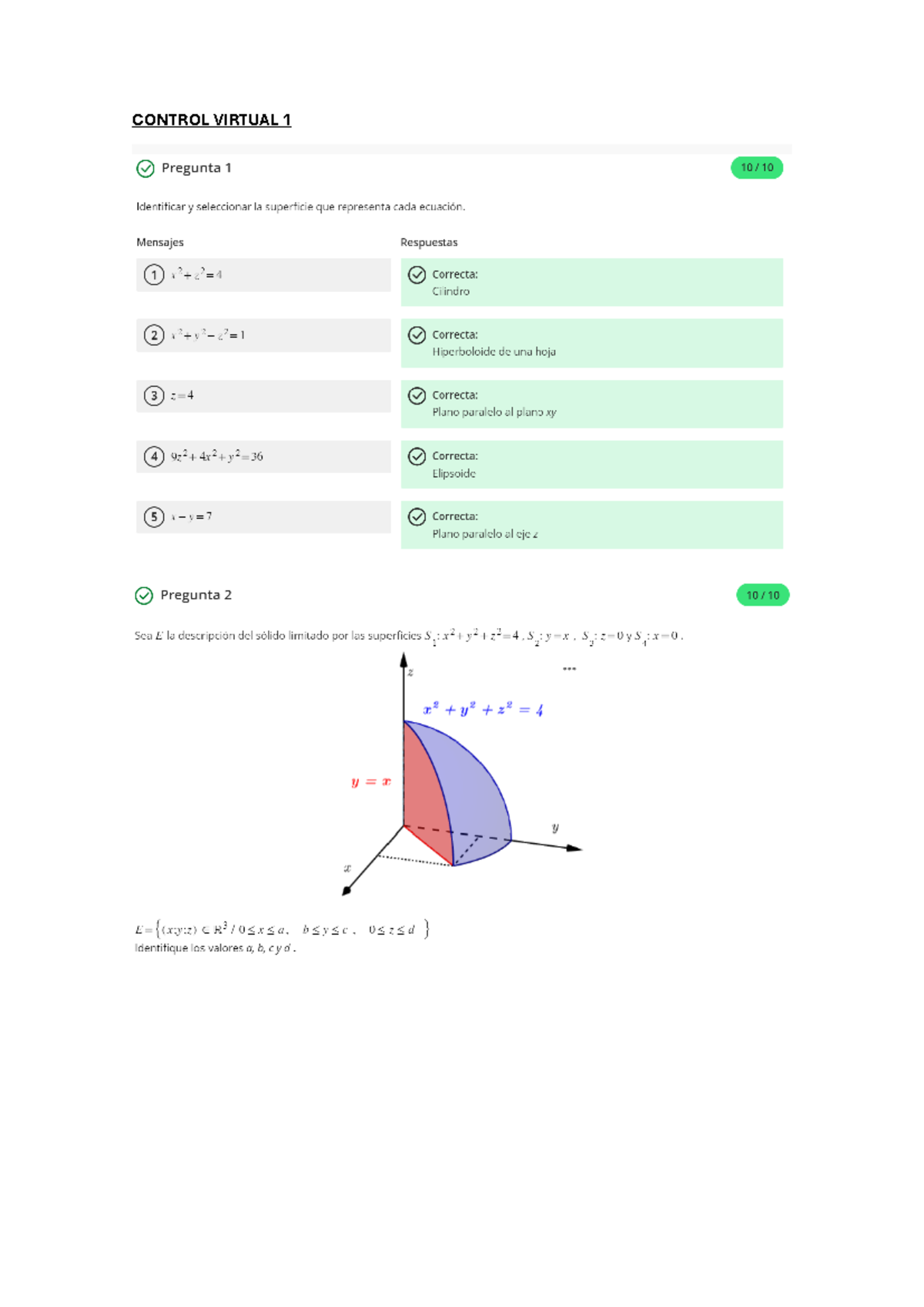 Control Virtual 1 - Cálculo 2 - CONTROL VIRTUAL 1 Pregunta 1 Identificar y seleccionar la ...