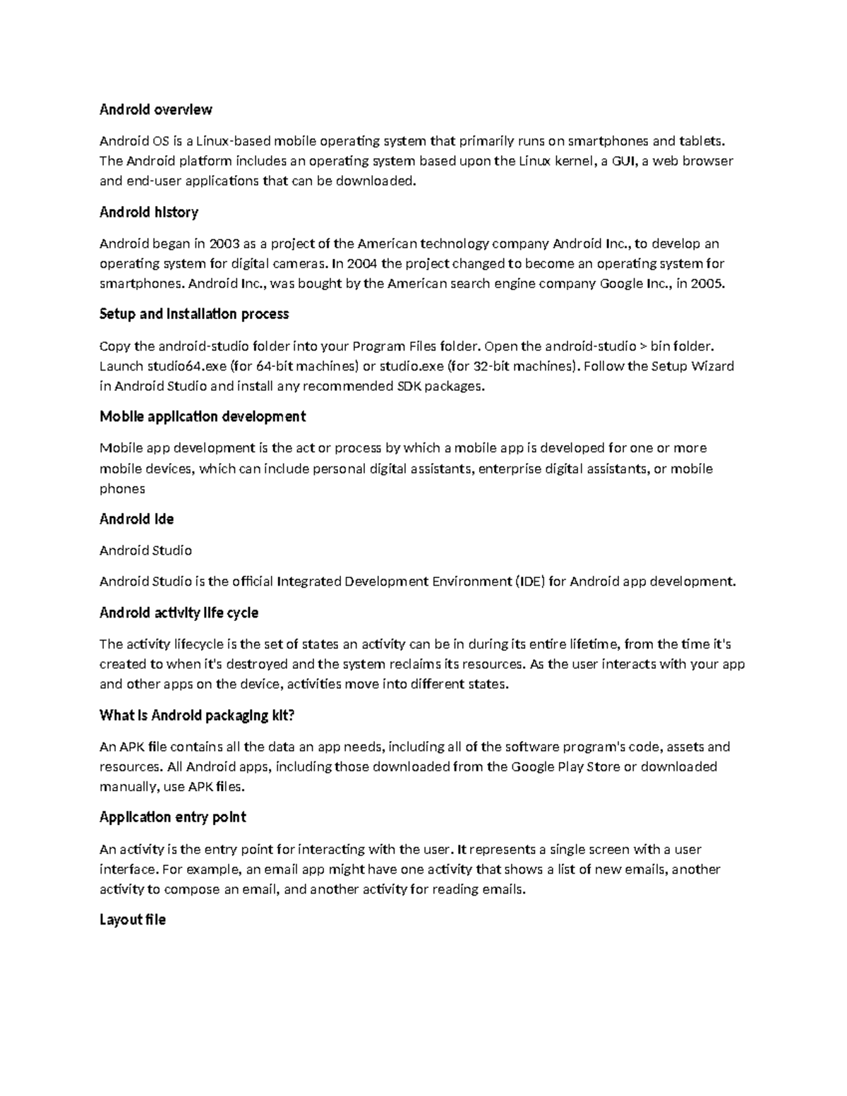 Android app development material - Android overview Android OS is a ...