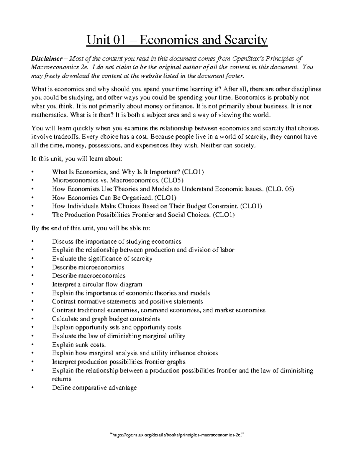 Unit 01 - Lecture Notes - ............. - Unit 01 – Economics and ...