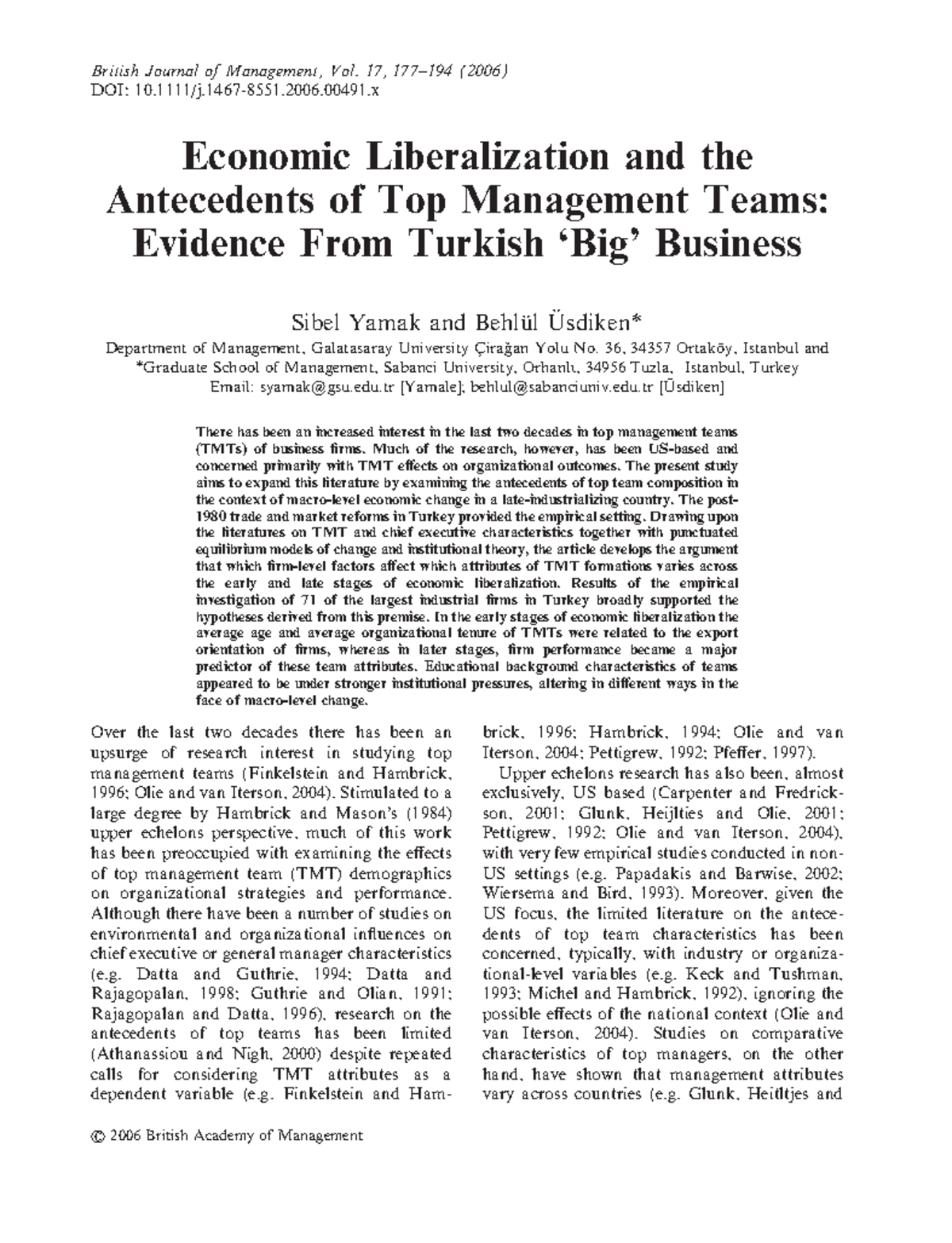 Turkish top management teams - Economic Liberalization and the ...