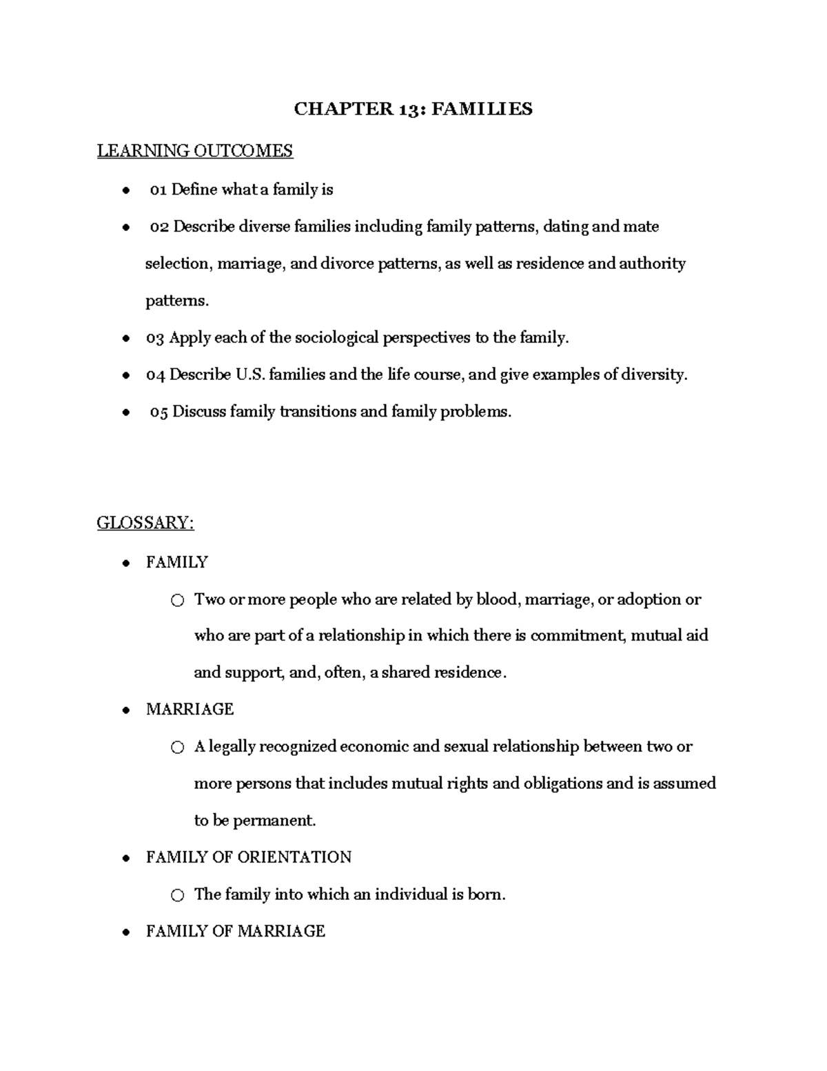 Chapter 13 Families - Study guides - CHAPTER 13: FAMILIES LEARNING ...