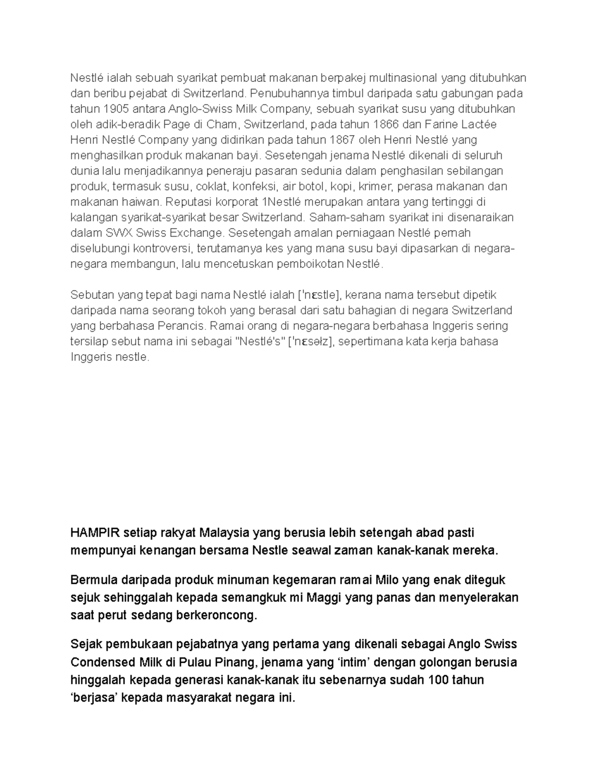 Sejarah Nestle - Nestlé ialah sebuah syarikat pembuat makanan berpakej ...