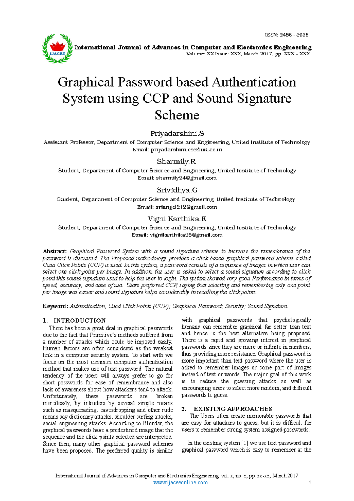 Ijacee graphical password based authentication and sound signature scheme - International ...