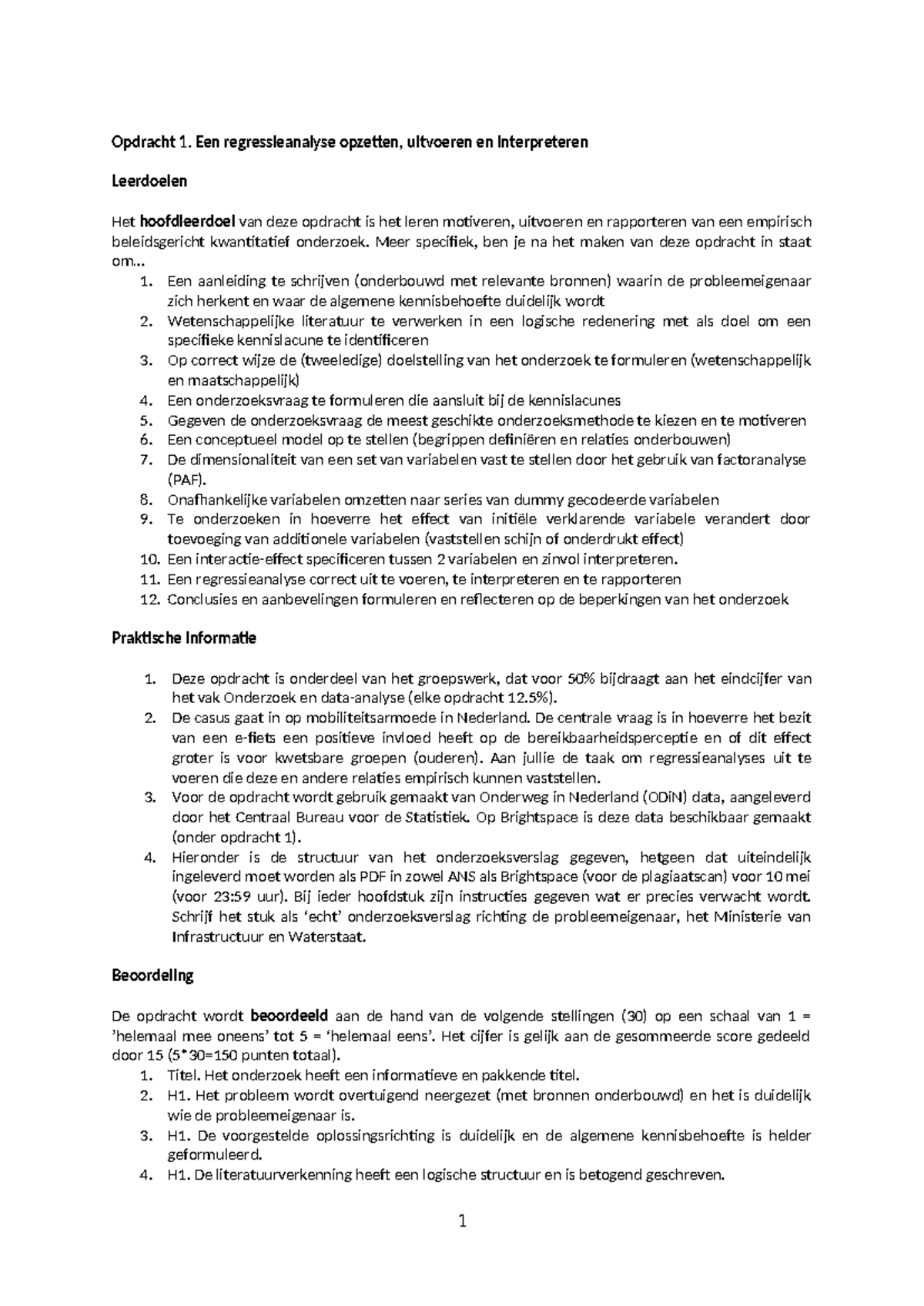 TB232B 2024 Opdracht 1 regressieanalyse - Opdracht 1. Een ...