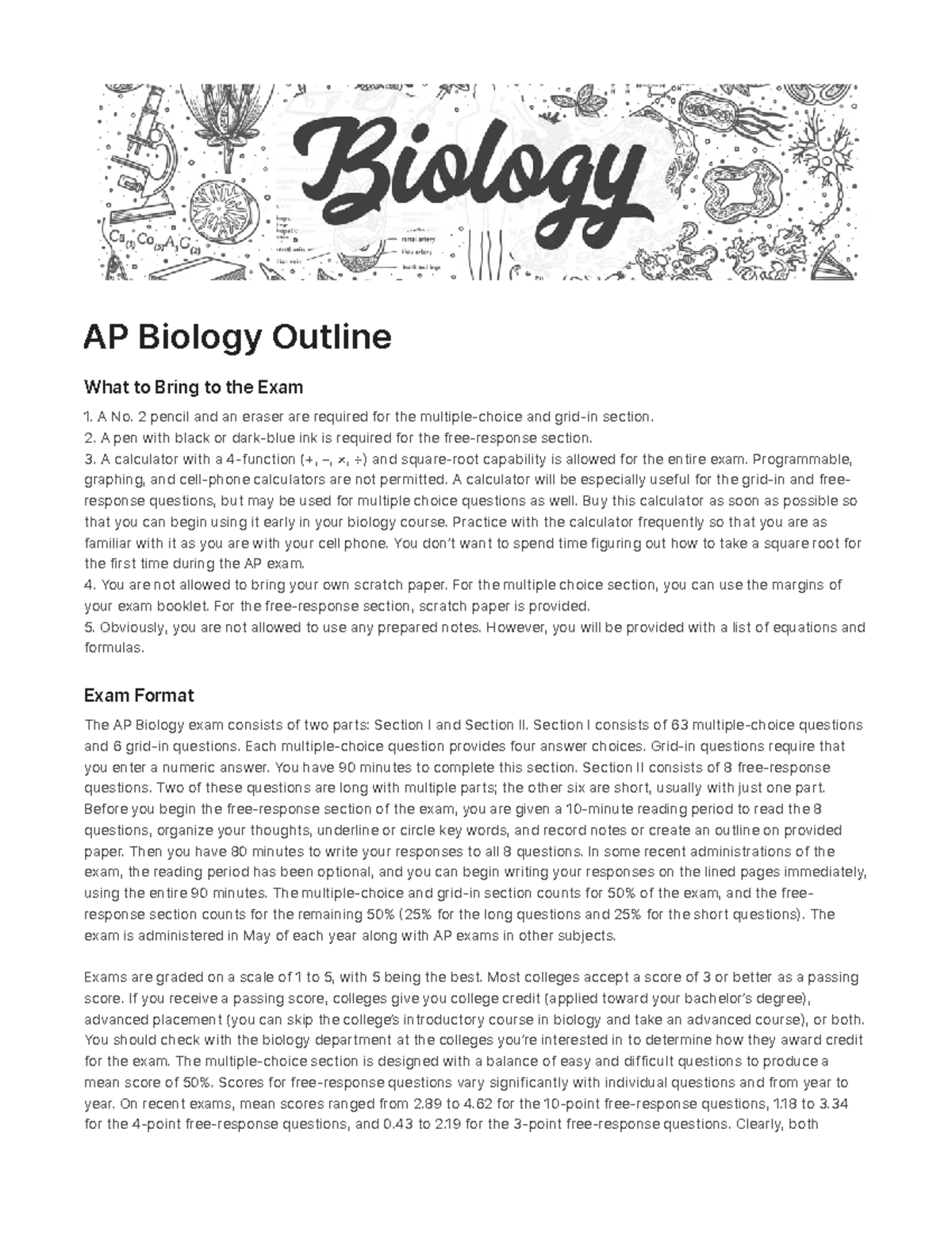 Aarya’s AP Biology Notes - AP Biology Outline What to Bring to the Exam ...