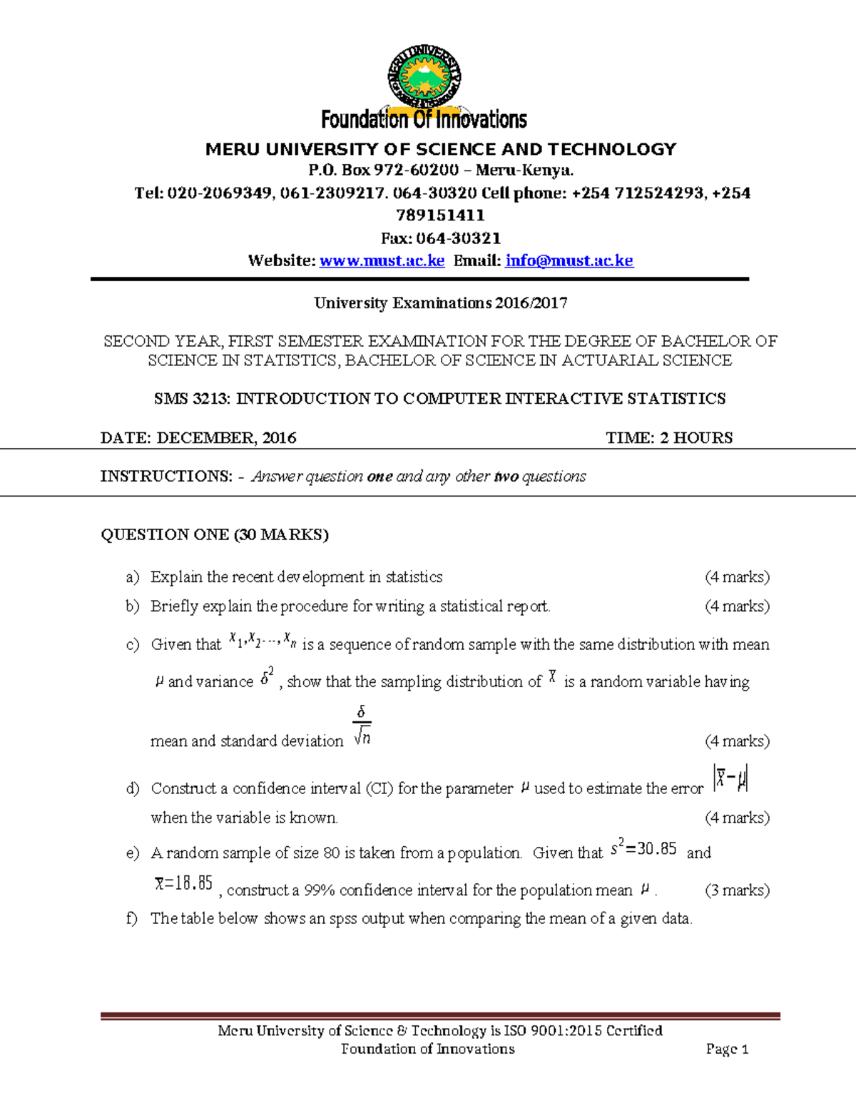 45807 sms 3213 introduction to computer interactive statistics - MERU ...