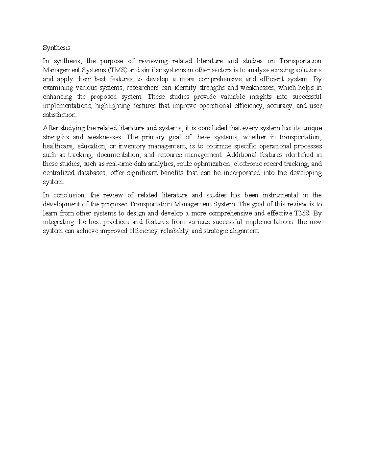 Synthesis - Synthesis In synthesis, the purpose of reviewing related ...