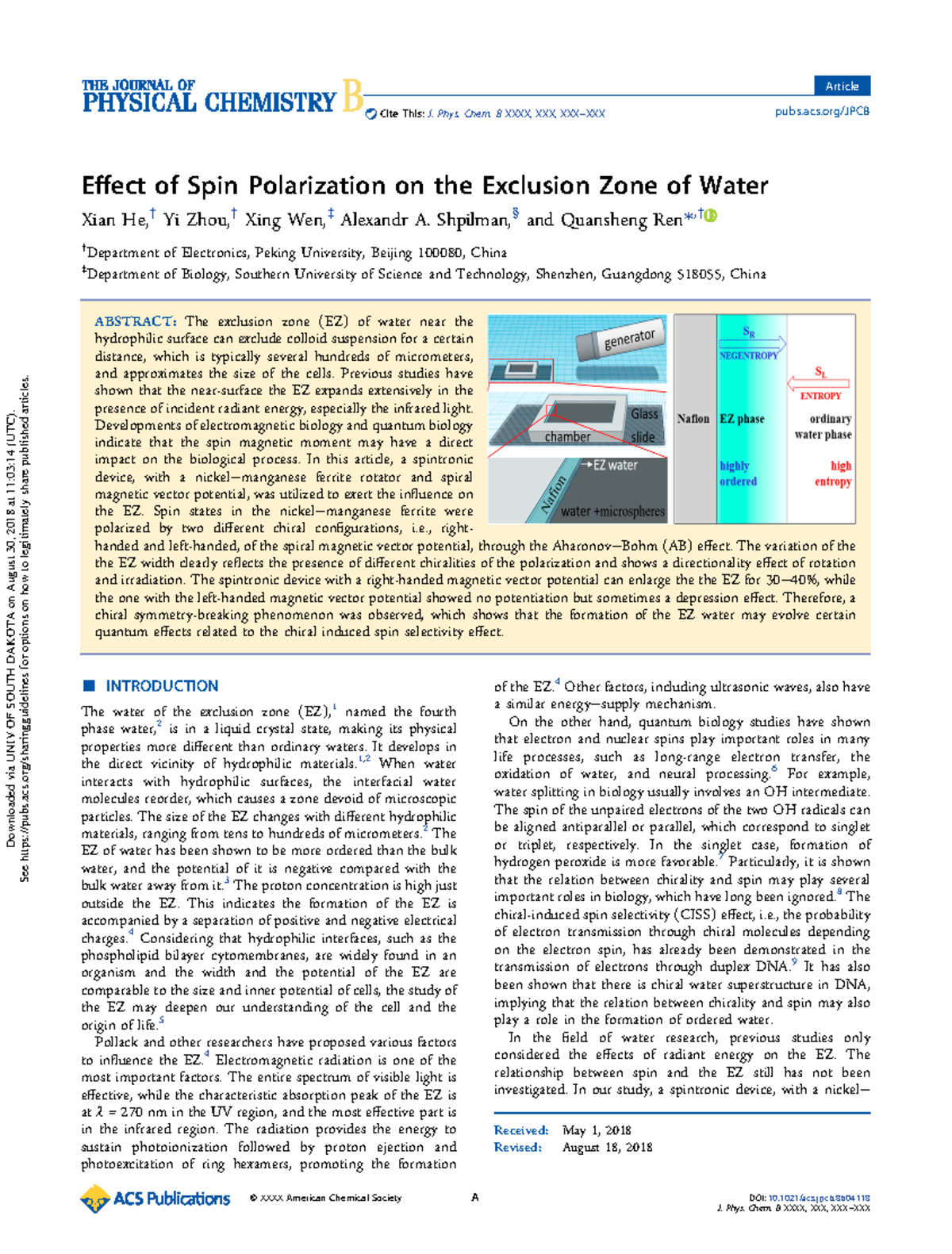 Effect of Spin Polarization on the Exclusion Zone of Water - Shpilman, § and Quansheng Ren ...
