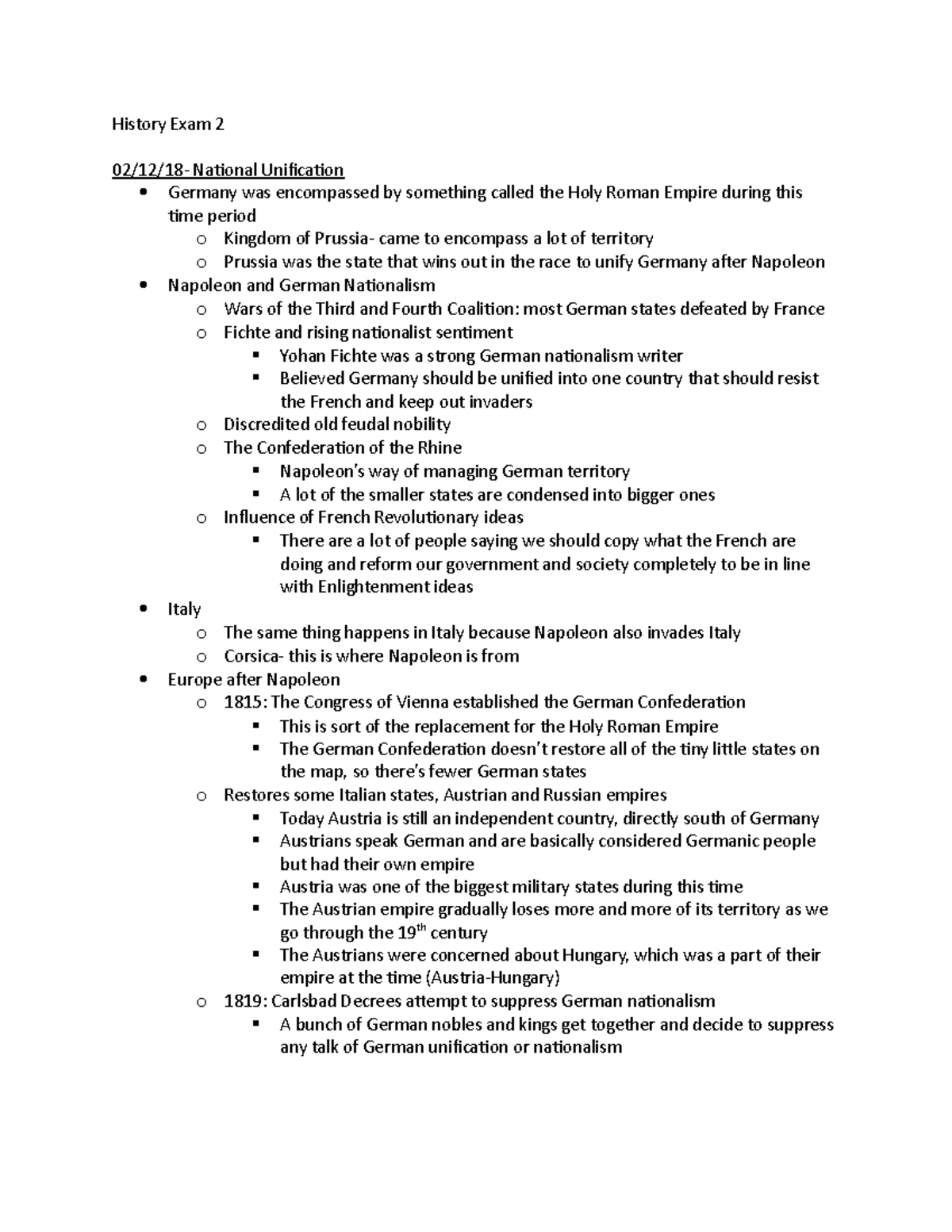 History Exam 2 Notes - nationalism and unification, scramble for africa ...