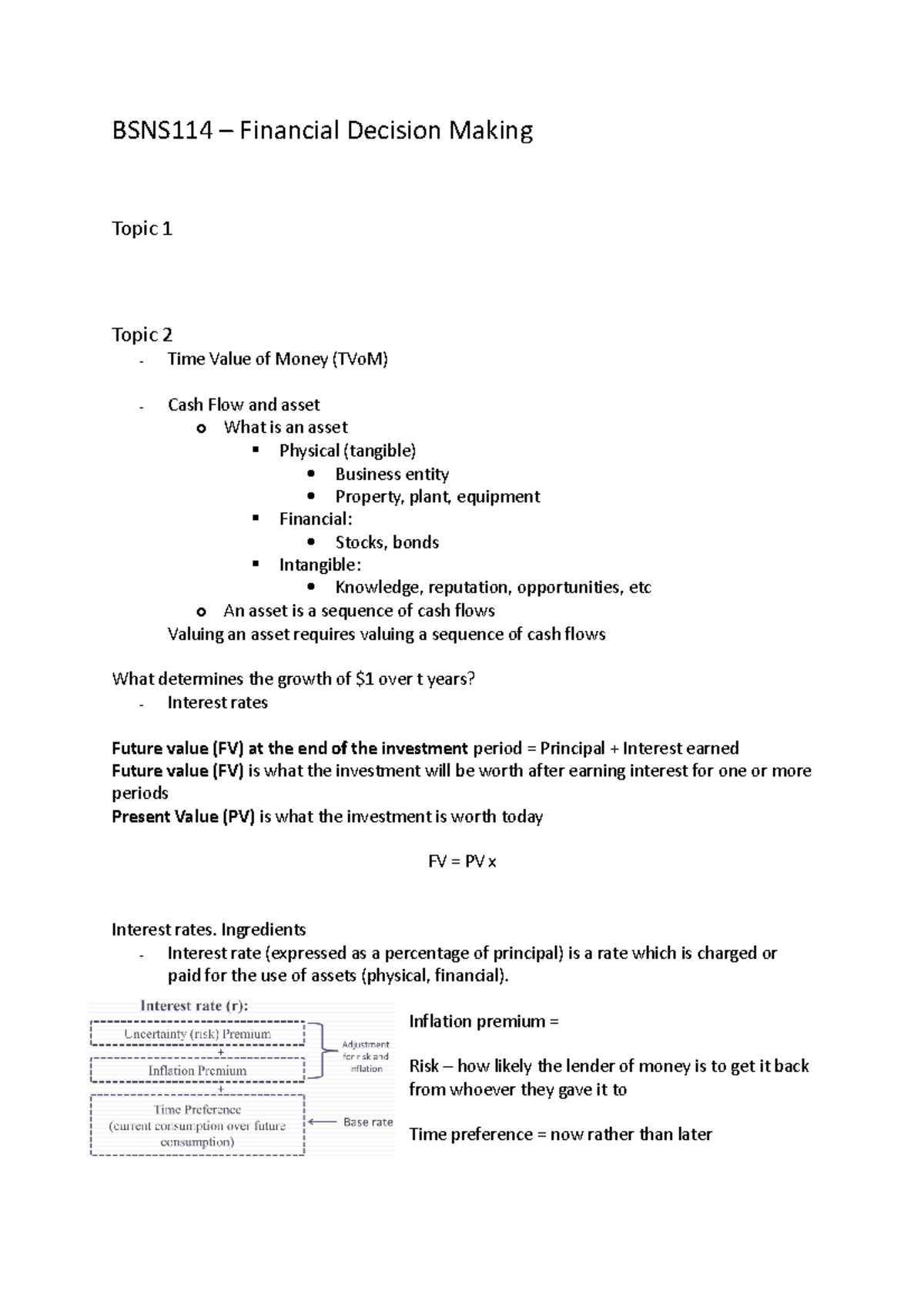 BSNS114 revise sheet - Revision notes - BSNS114 – Financial Decision ...