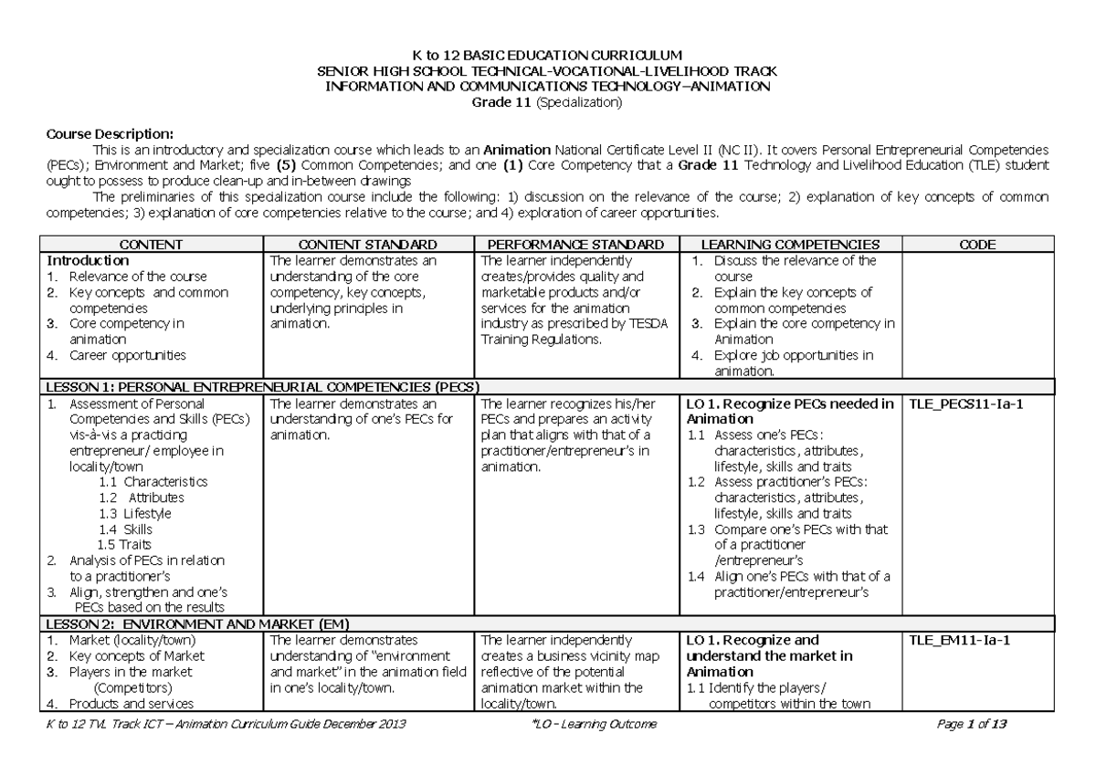 K to 12 Basic Education Curriculum Senio - SENIOR HIGH SCHOOL TECHNICAL ...