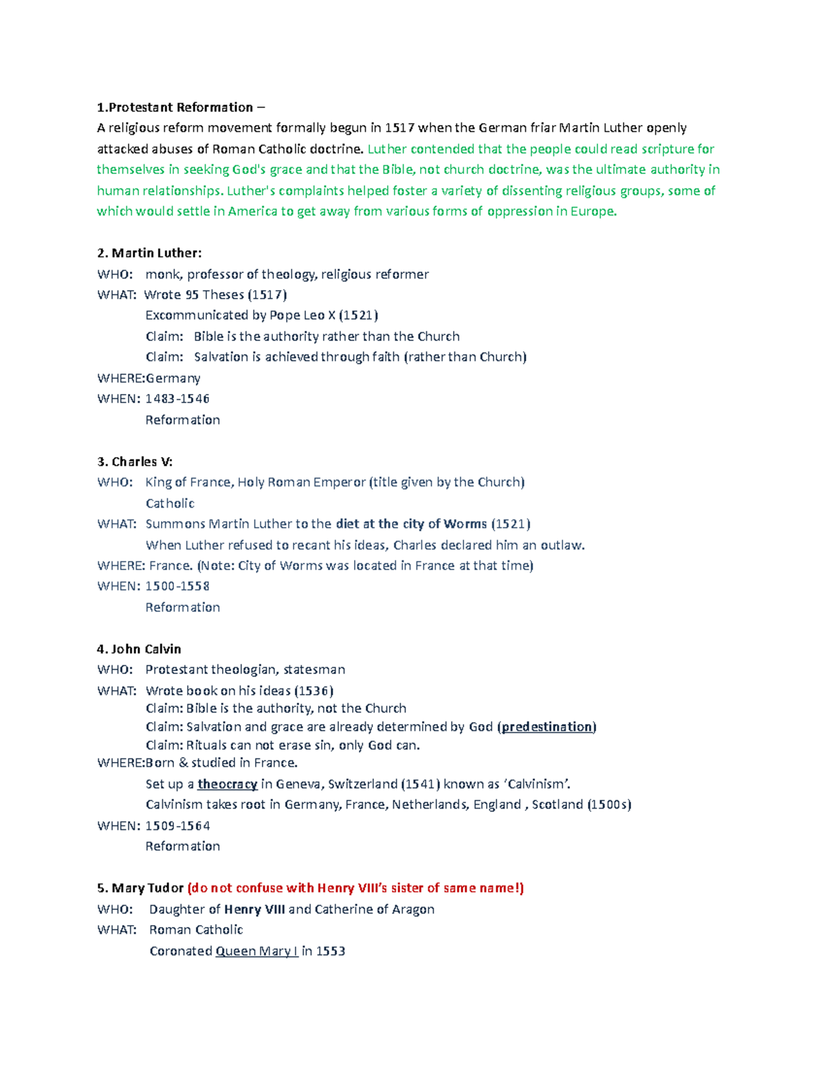 Reformation - Vocab (with answers) (1) - 1 Reformation – A religious ...