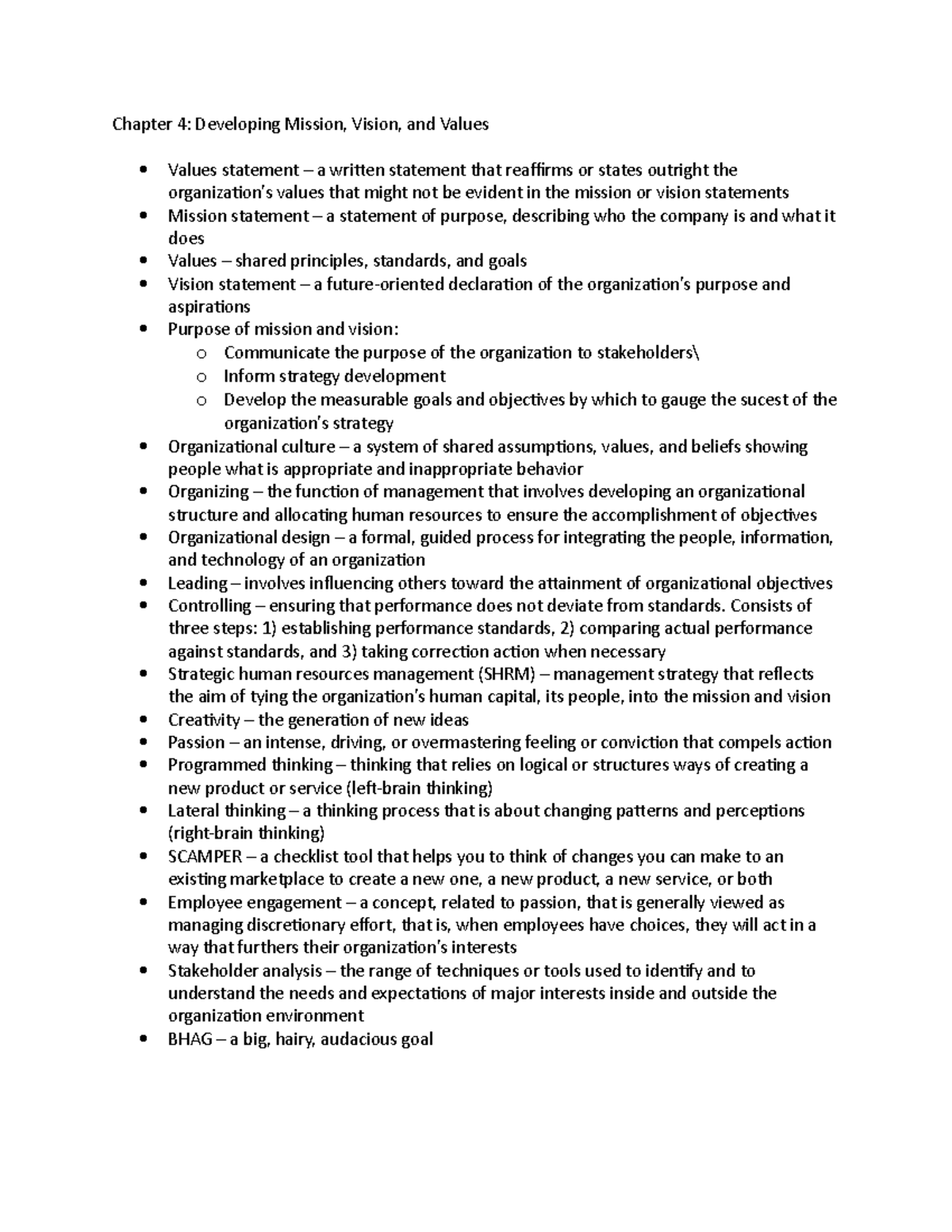 Module 4 Notes - Chapter 4: Developing Mission, Vision, and Values ...